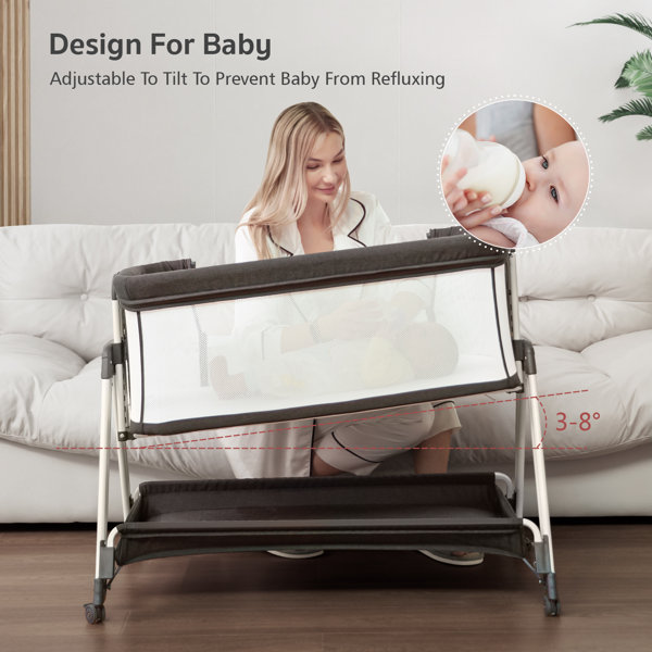 Zoomie Kids Baby Bassinet Bedside Sleeper with Wheels and Storage Tray ...