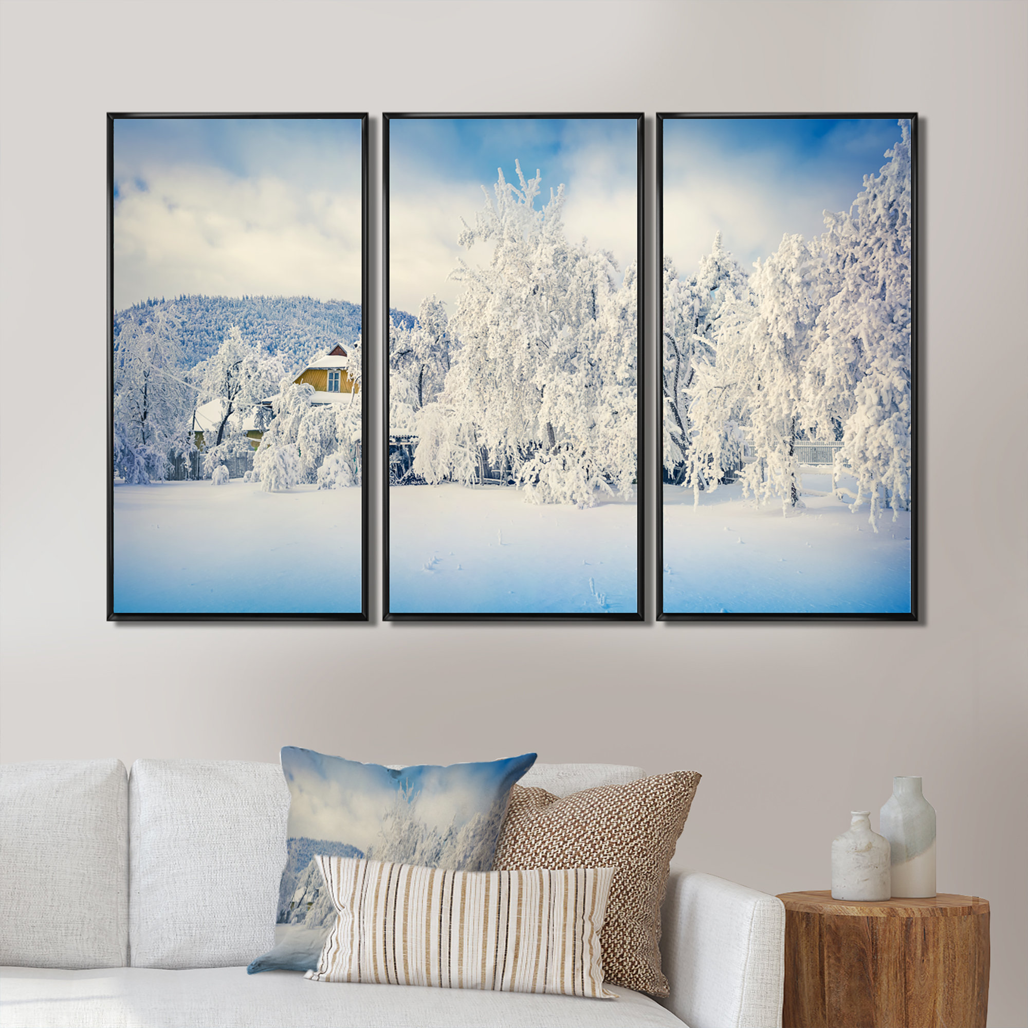Loon Peak White Winter Mountain Landscape - 3 Piece Floater Frame ...