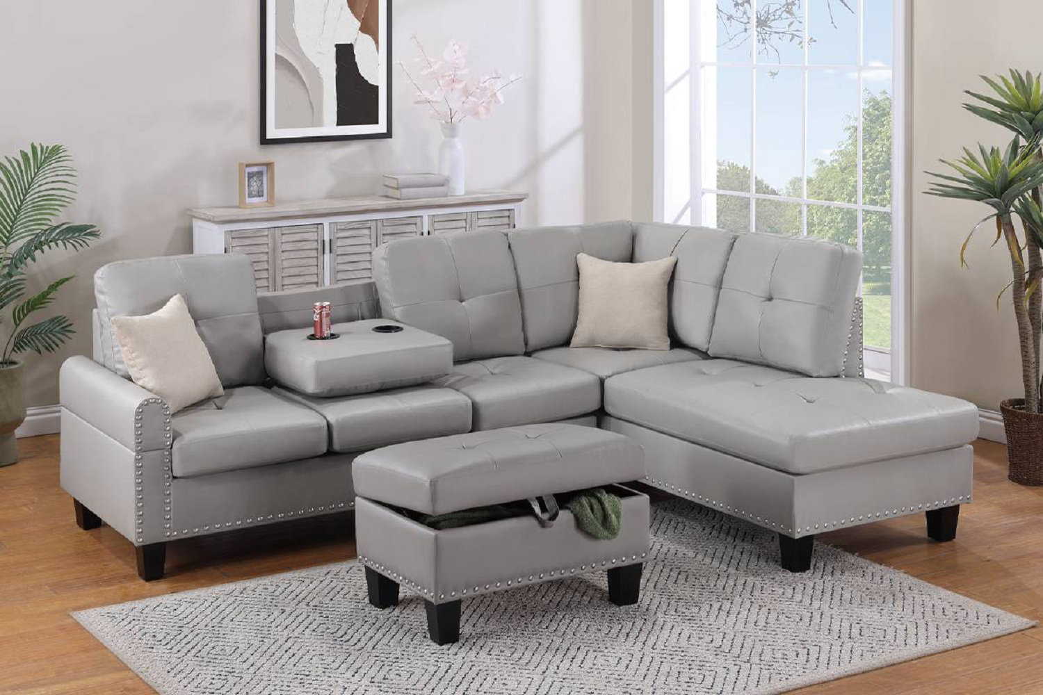 Latitude Run® Quintis 3-pc Sectional Sofa In Grey Faux Leather | Wayfair