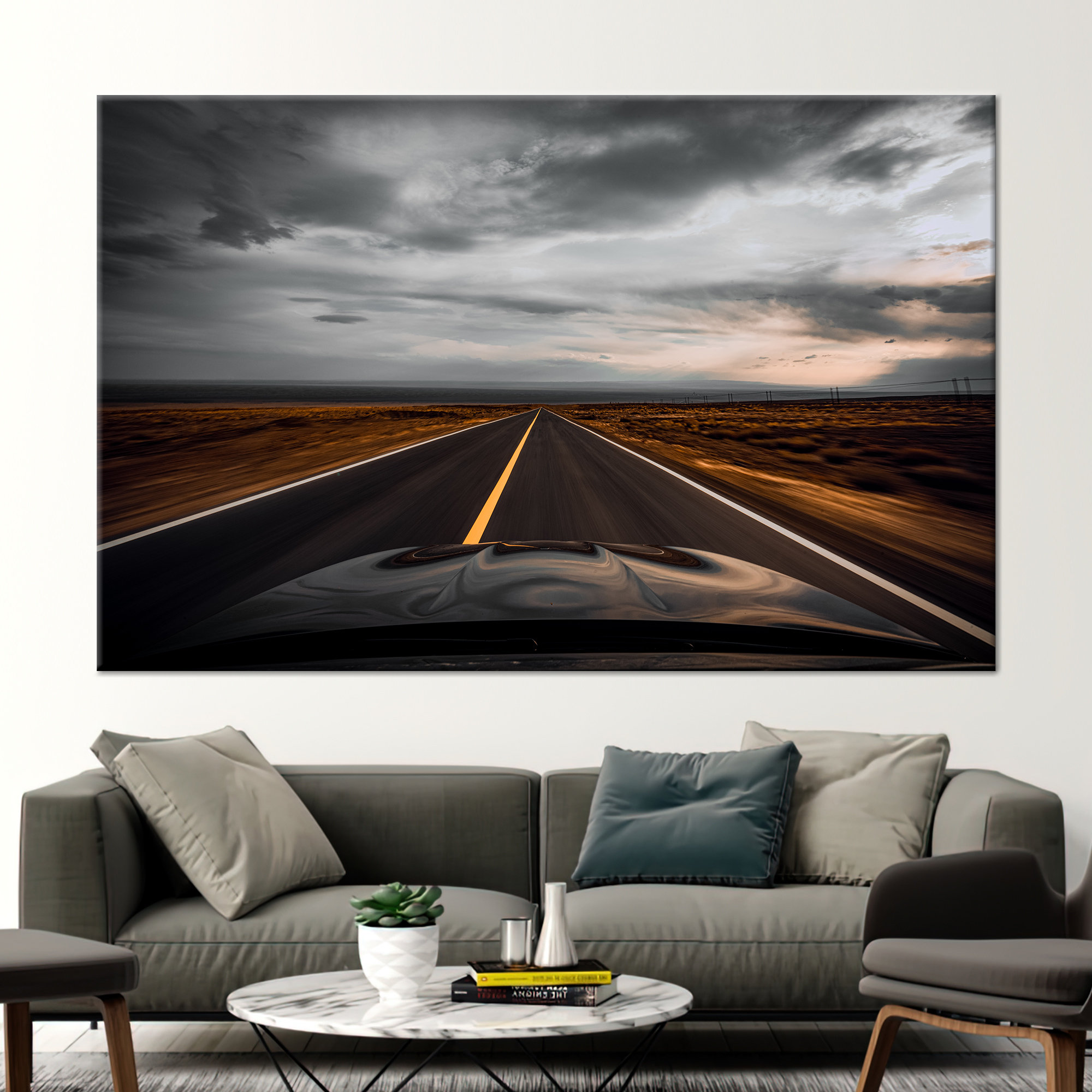 kayra export Asphalt Road Landscape Canvas Wall Art - Vibrant Roadtrip ...