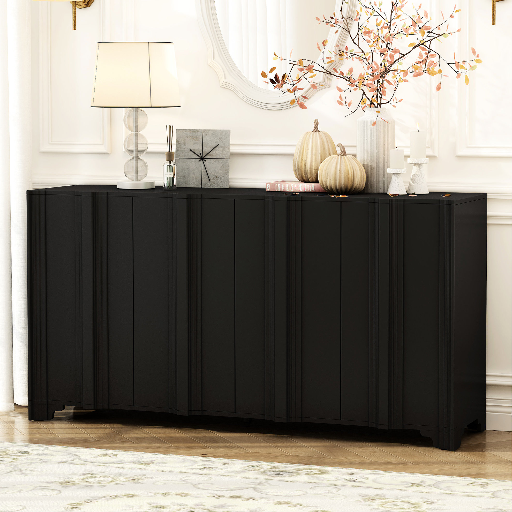 Charlton Home® Functional Four - Door Sideboard With Pine Veneer And ...