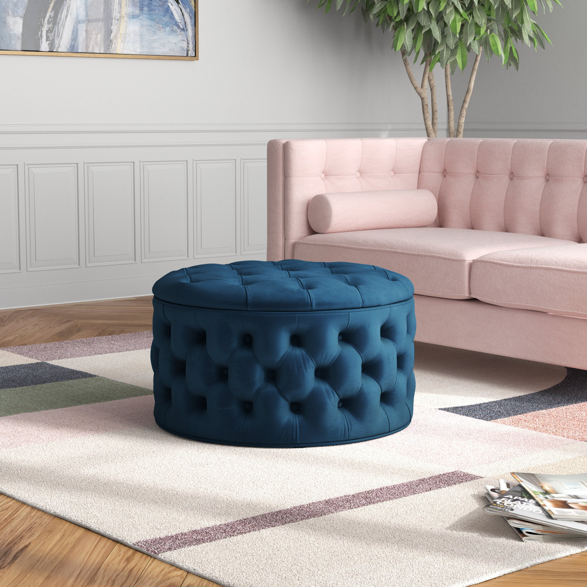Etta Avenue™ Ameer 30" Wide Velvet Tufted Round Storage Ottoman ...