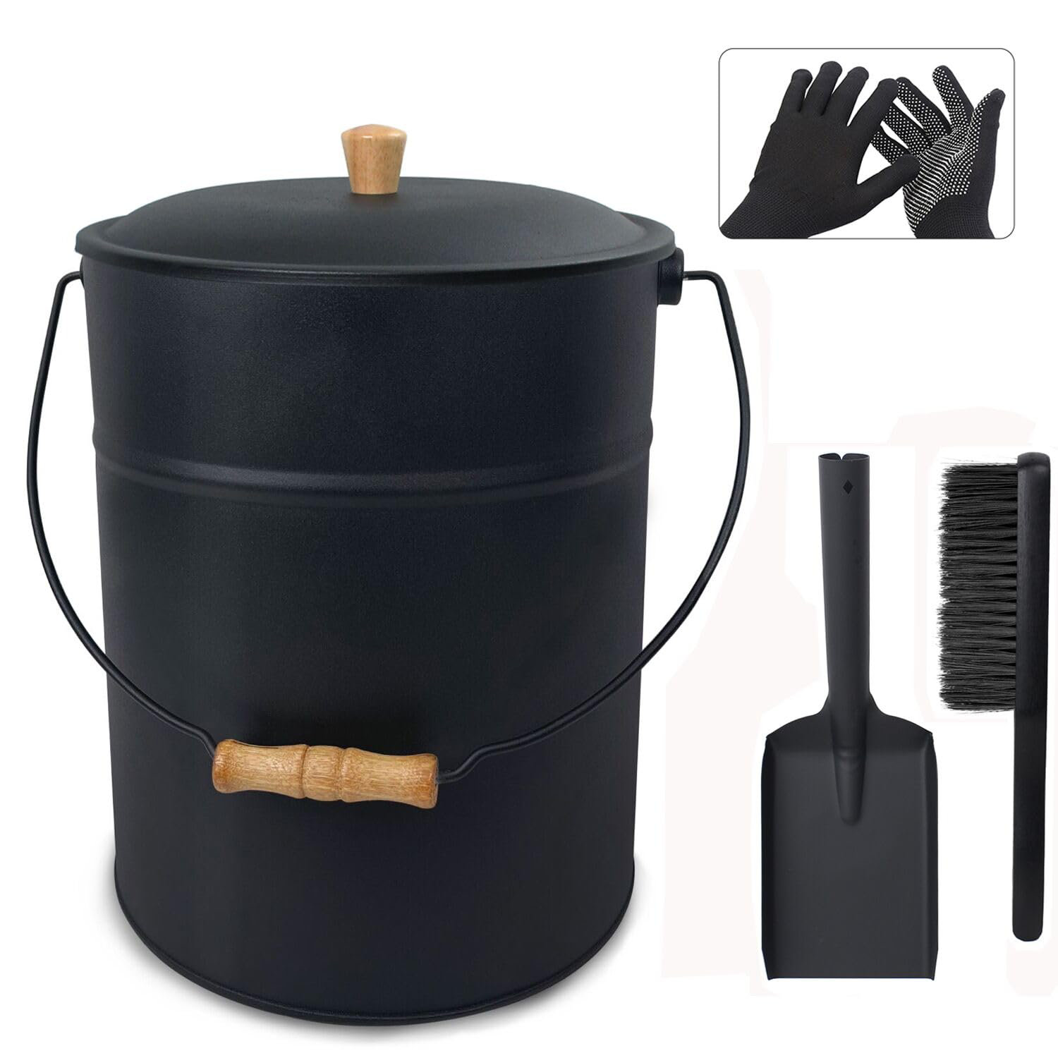 Gracie Oaks Fireplace Ash Bucket With Lid & Shovel Set - 4 Gallon Metal ...