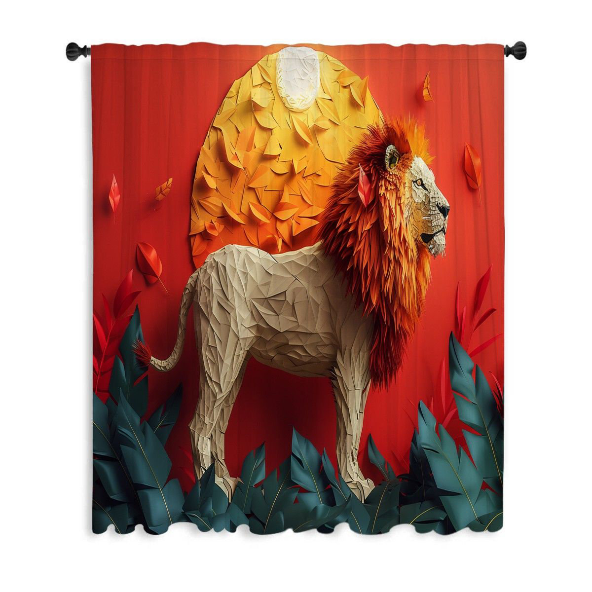 VisionDecor Lion Art Window Curtains, Wildlife Blockout & Sheer ...