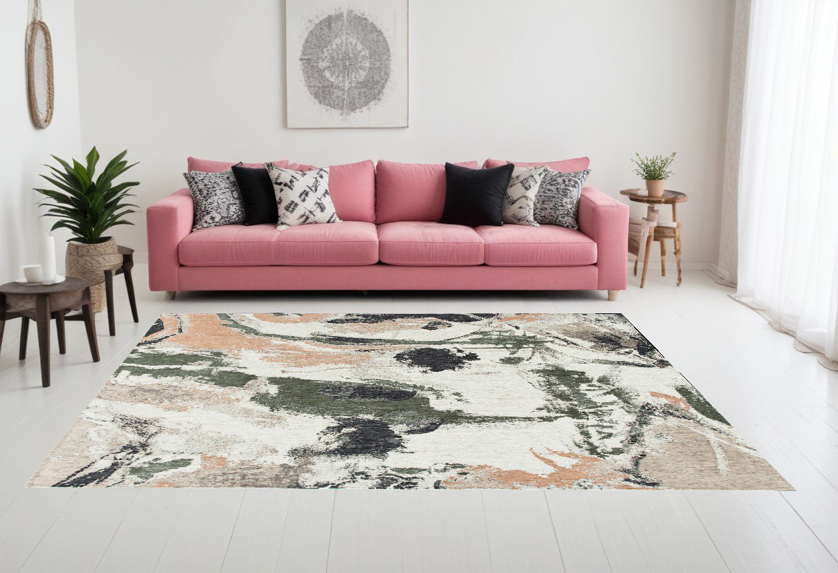 Orren Ellis 8' X 11' Gray and Orange Abstract Non Skid Area Rug | Wayfair