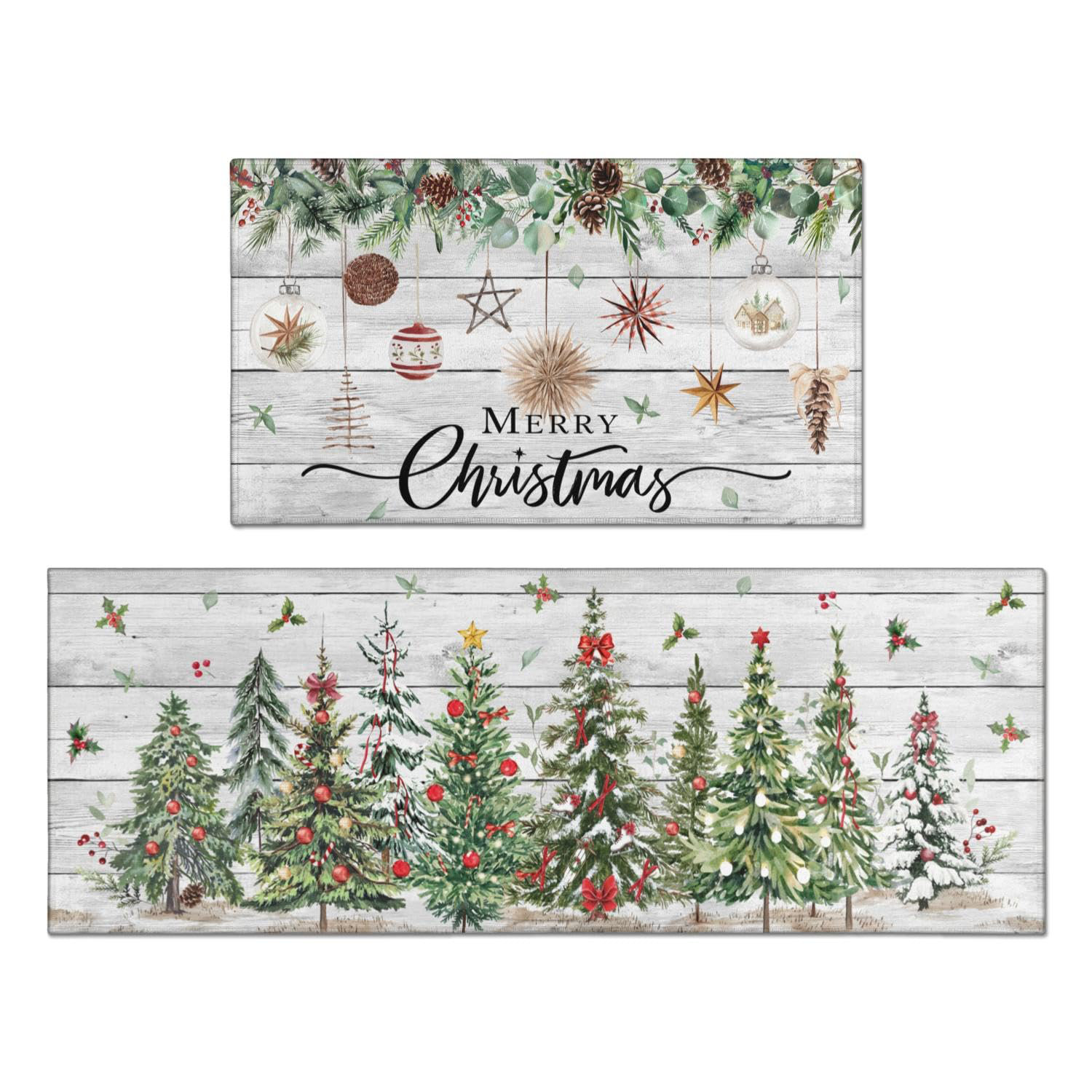 The Holiday Aisle® Christmas Kitchen Mats Set of 2, Christmas Tree ...