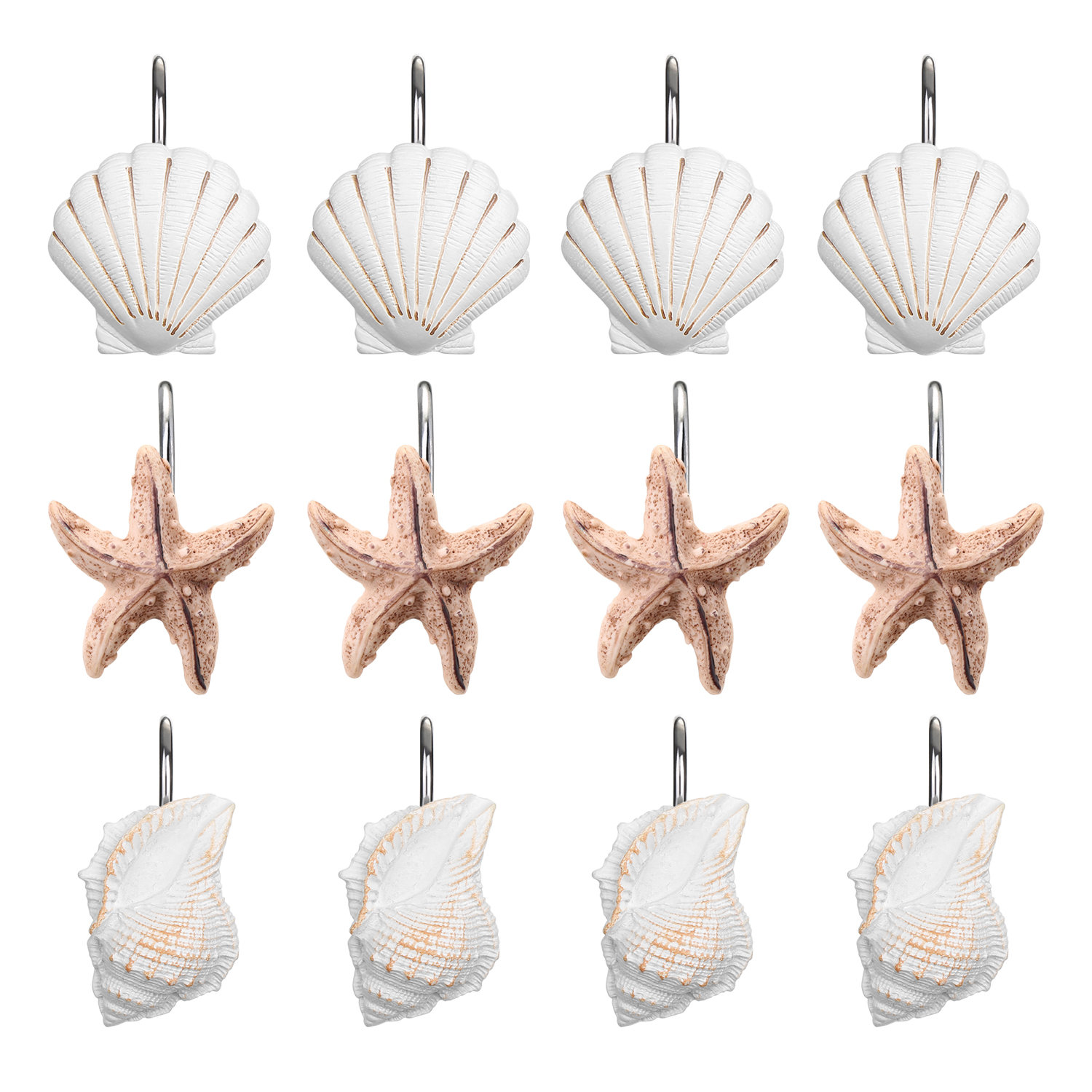 AGPtEK 12 Piece Decorative Seashell Shower Curtain Hooks & Reviews ...