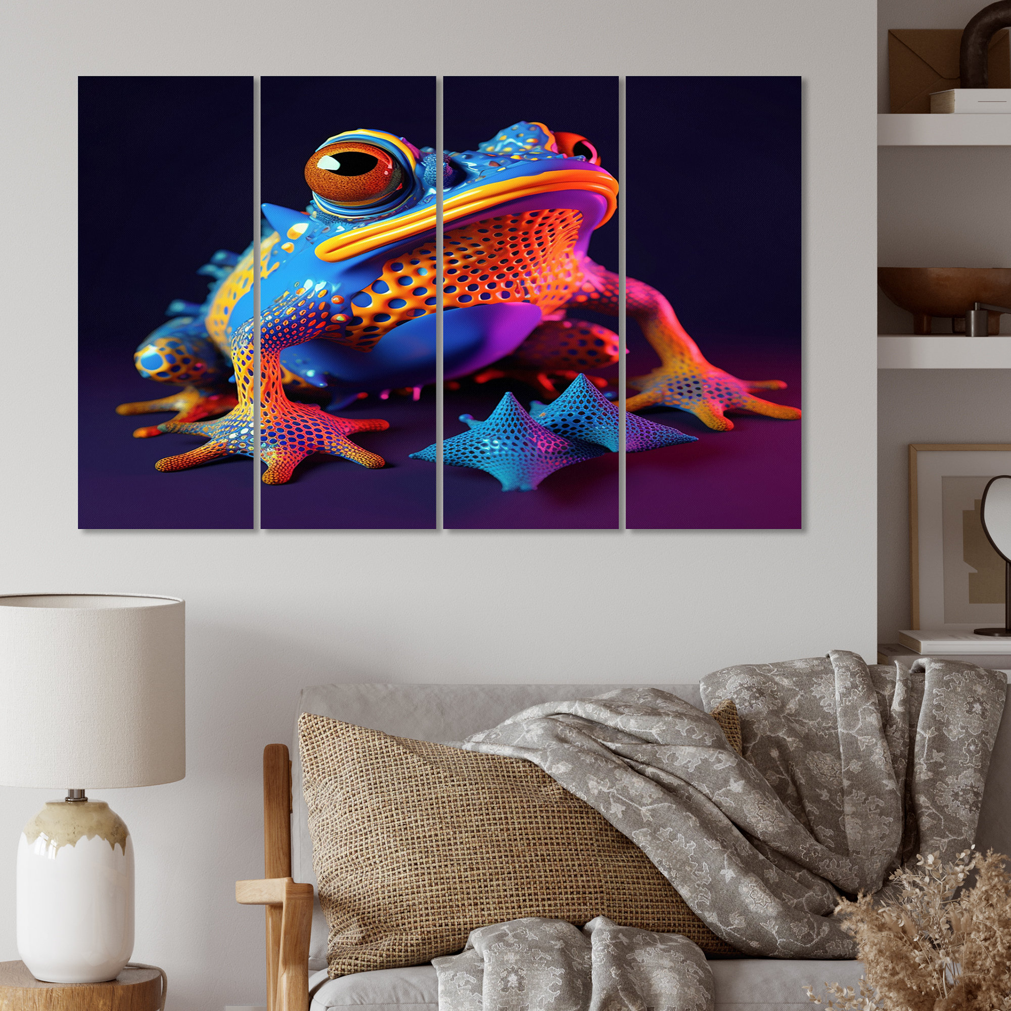 Bay Isle Home™ 3D Neon Frog I On Canvas 4 Pieces Print | Wayfair