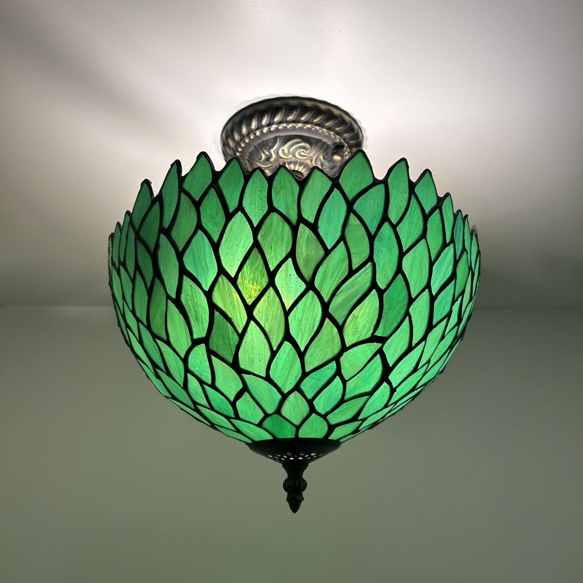 Fleur De Lis Living Tiffany Ceiling Lights Fixture Green Stained Glass ...