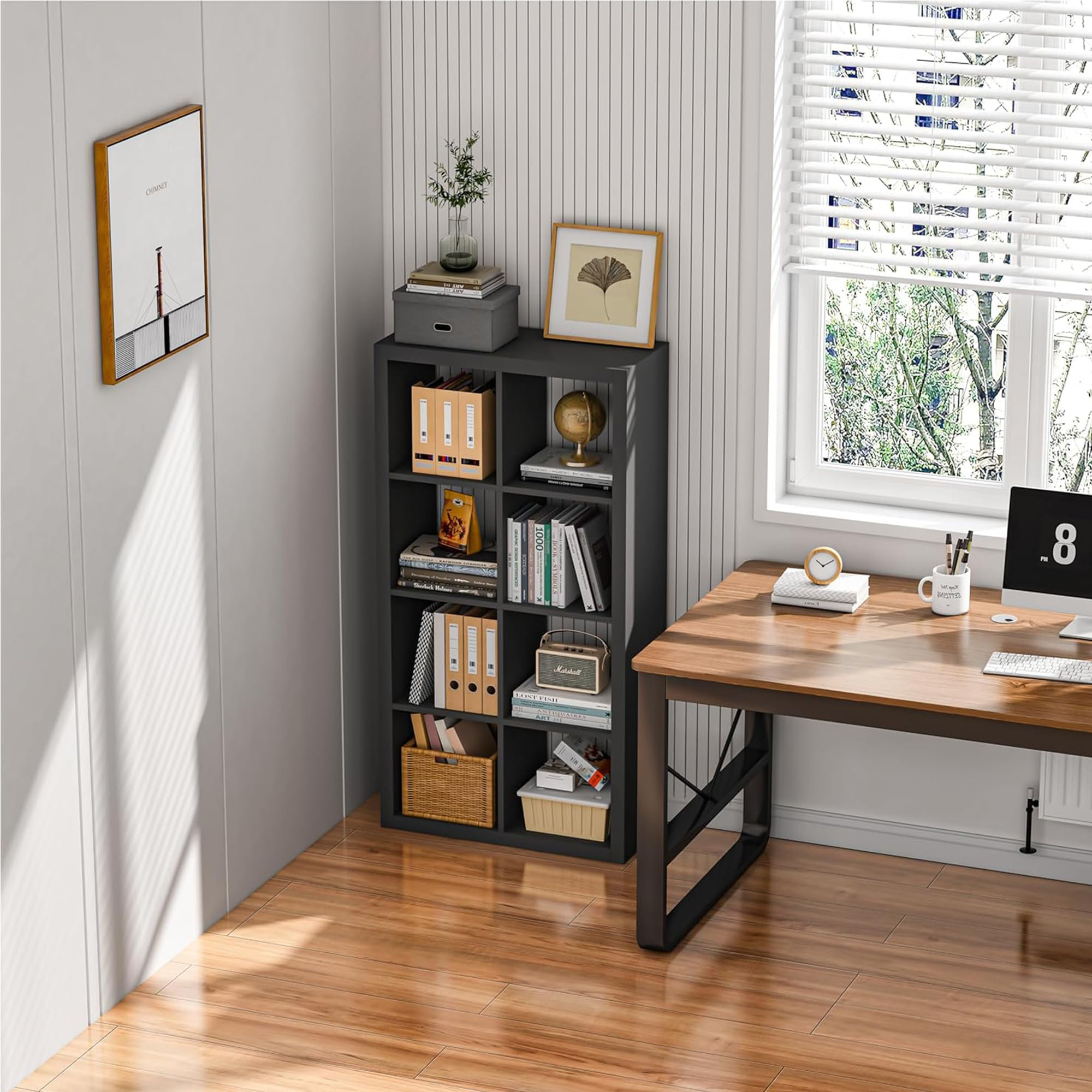 Latitude Run® Bookshelf with Storage Bins Multifunctional Cubicle Rack ...