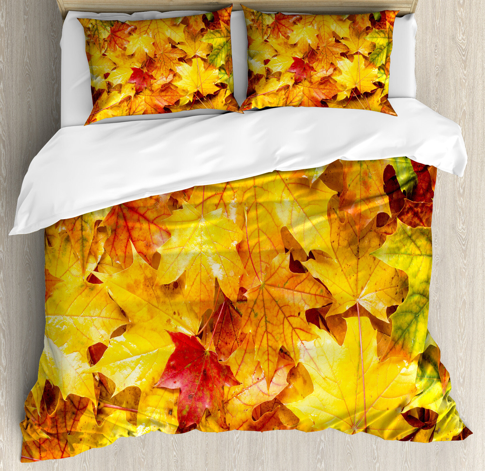 Ambesonne Fall Duvet Cover Set, Wet Maple Leaves Nature, Calking ...