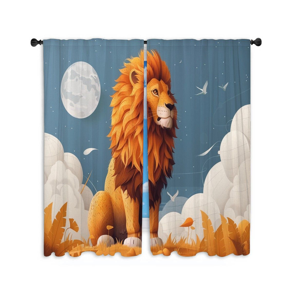 VisionDecor 12136_Majestic lion Window Curtains Wildlife Proud mane ...