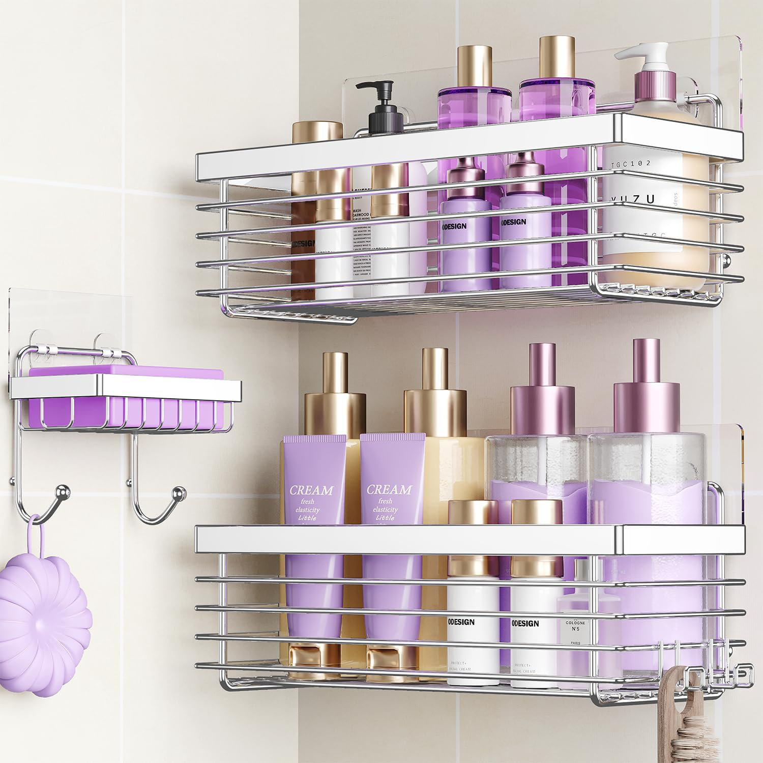 Rebrilliant Shower Caddy 3 Pack-Shower Bathroom Shelves Rack,Rustproof ...