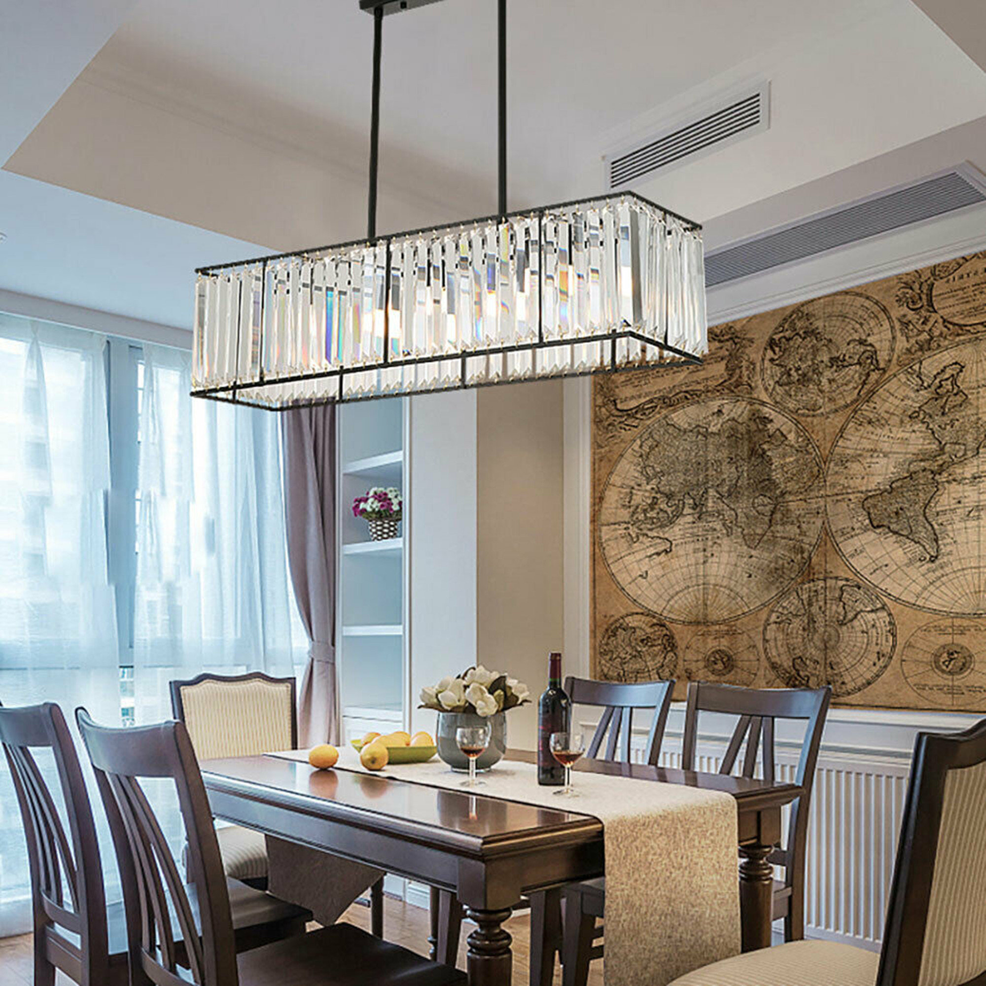 Mercer41 Rectangle Crystal LED Chandelier Bedroom Dining Room Ceiling ...