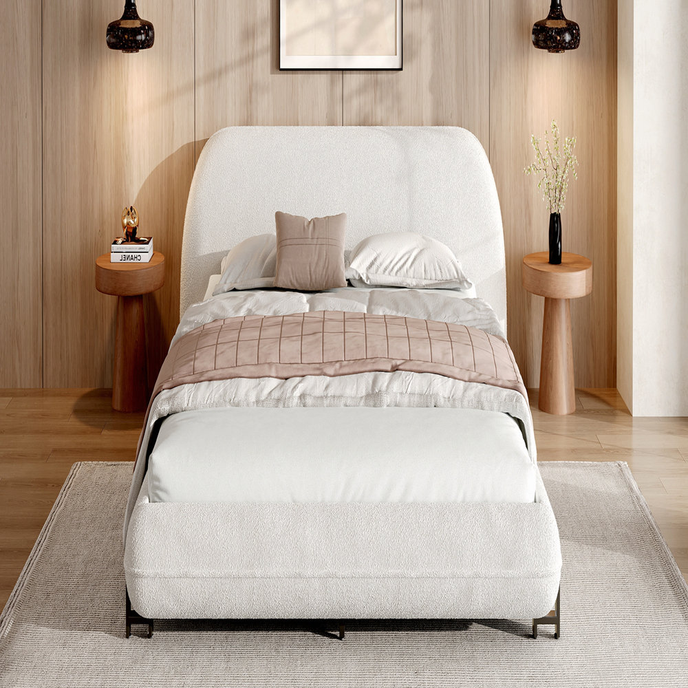 Latitude Run® Bed Frame with Boucle Fabric, Upholstered Platform Bed ...