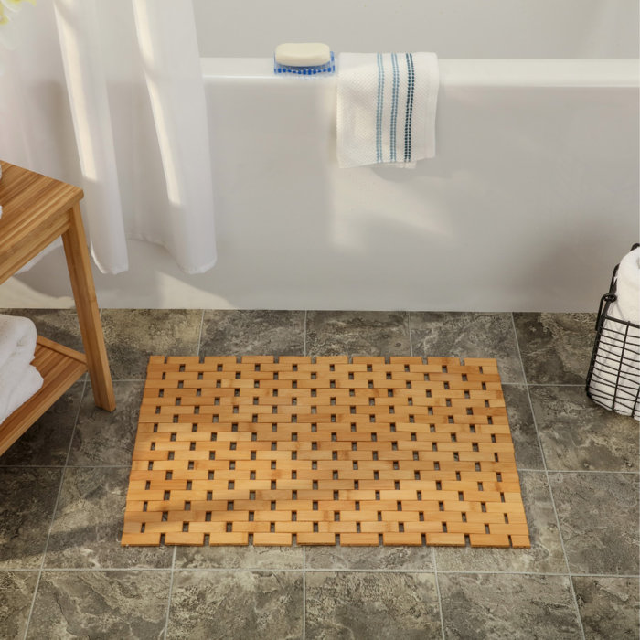 Latitude Run® Aabia Teak & Wood Bath Mat with Non-Slip Backing ...