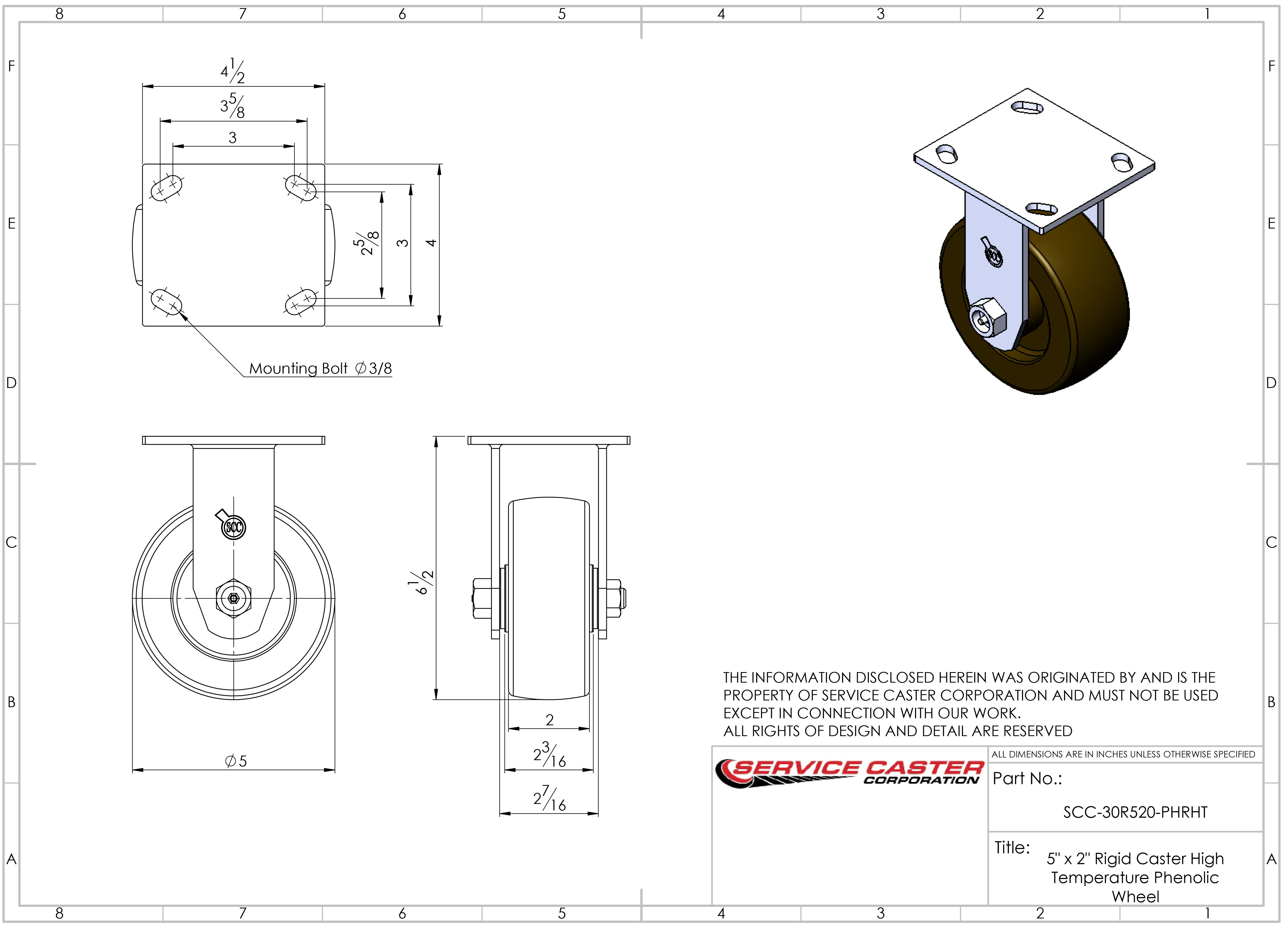 Service Caster 5 Inch High Temp Phenolic Caster Set with 2 Brakes ...