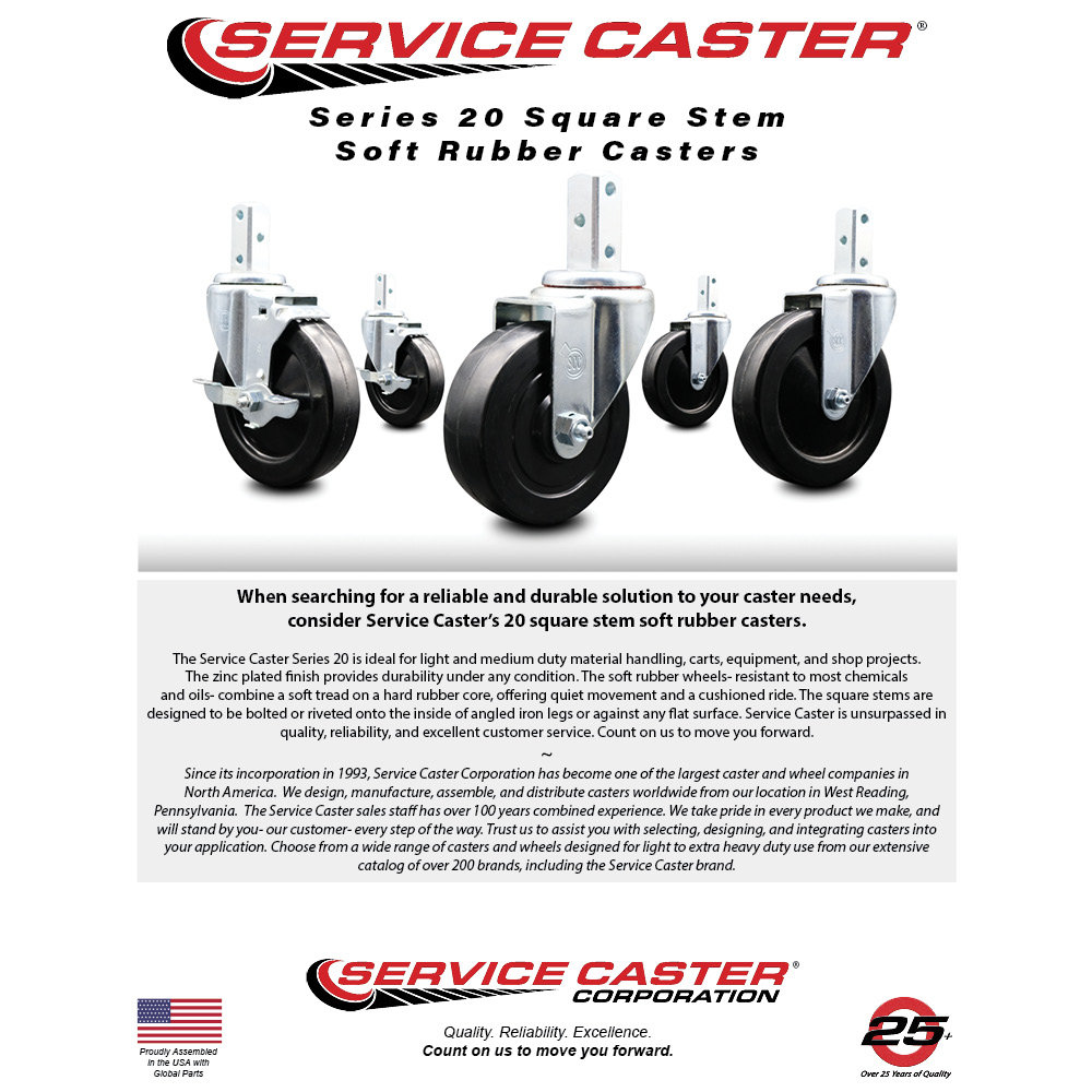 Service Caster Soft Rubber Wheel Swivel Square Stem Caster Set Service ... Service Caster Soft Rubber Wheel Swivel Square Stem Caster Set Service ...