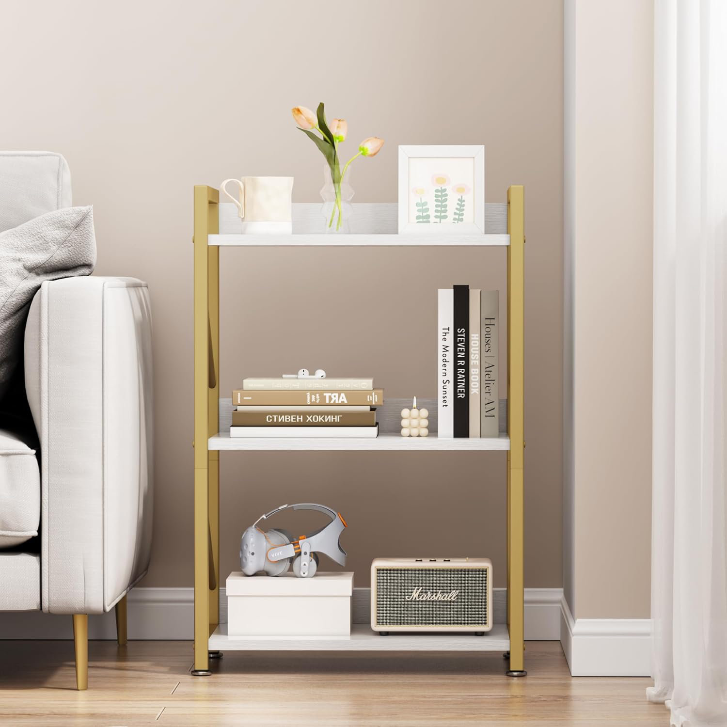 Everly Quinn Small Bookshelf For Small Spaces, 3 Tier Bookcase, Narrow ...