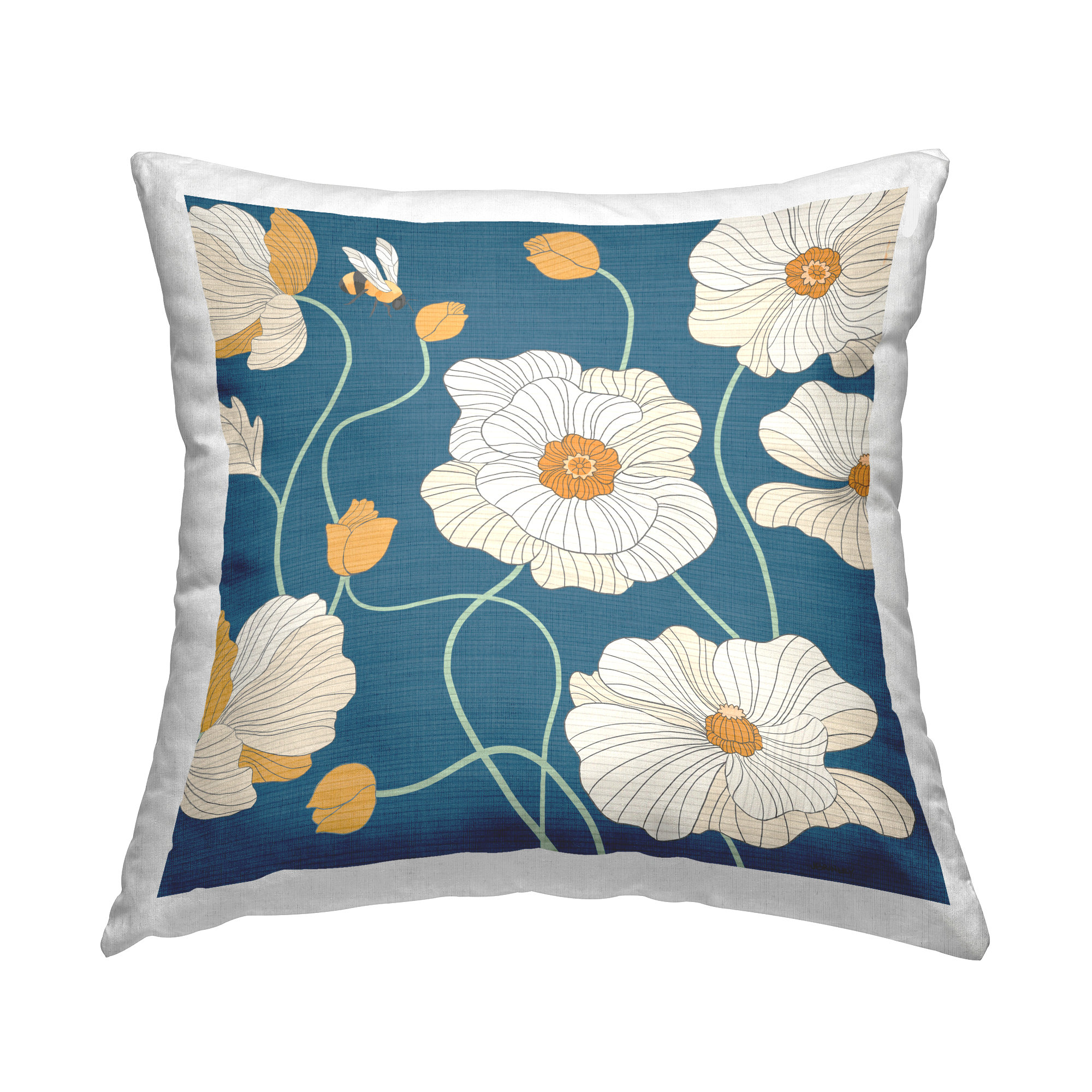 Stupell Industries Poppy Flowers on Blue Decorative Printed Throw ...