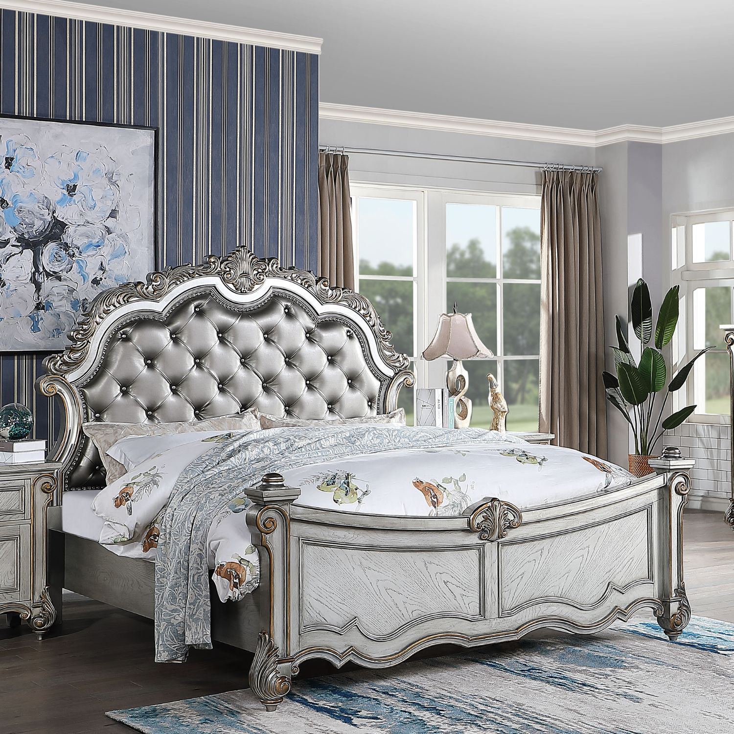 Rosdorf Park Majidah Collection Tufted Plush Bed with Nailhead Trim ...