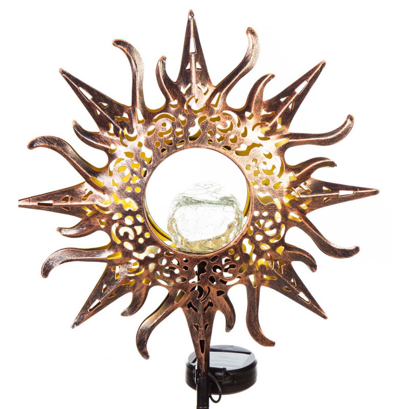 Freeport Park® Hyler Solar Sun Garden Stake with Crackle Glass Ball ...