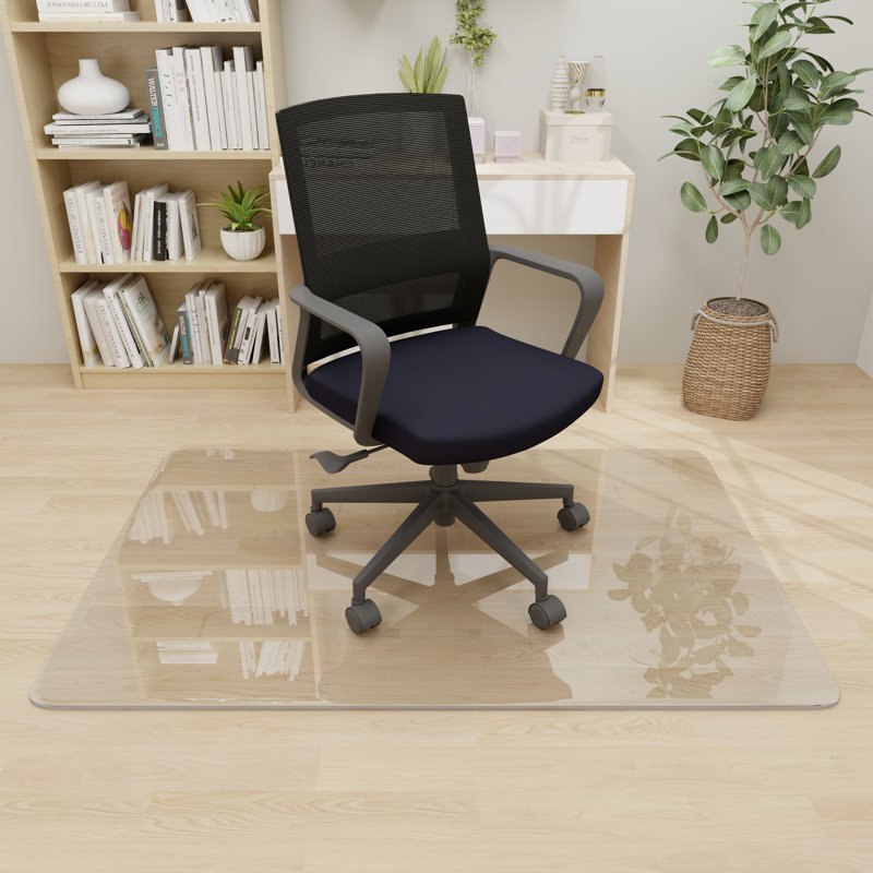 BEAUTYPEAK Tempered Glass Chair Mat For Hardwood Floor, Clear Tempered ...