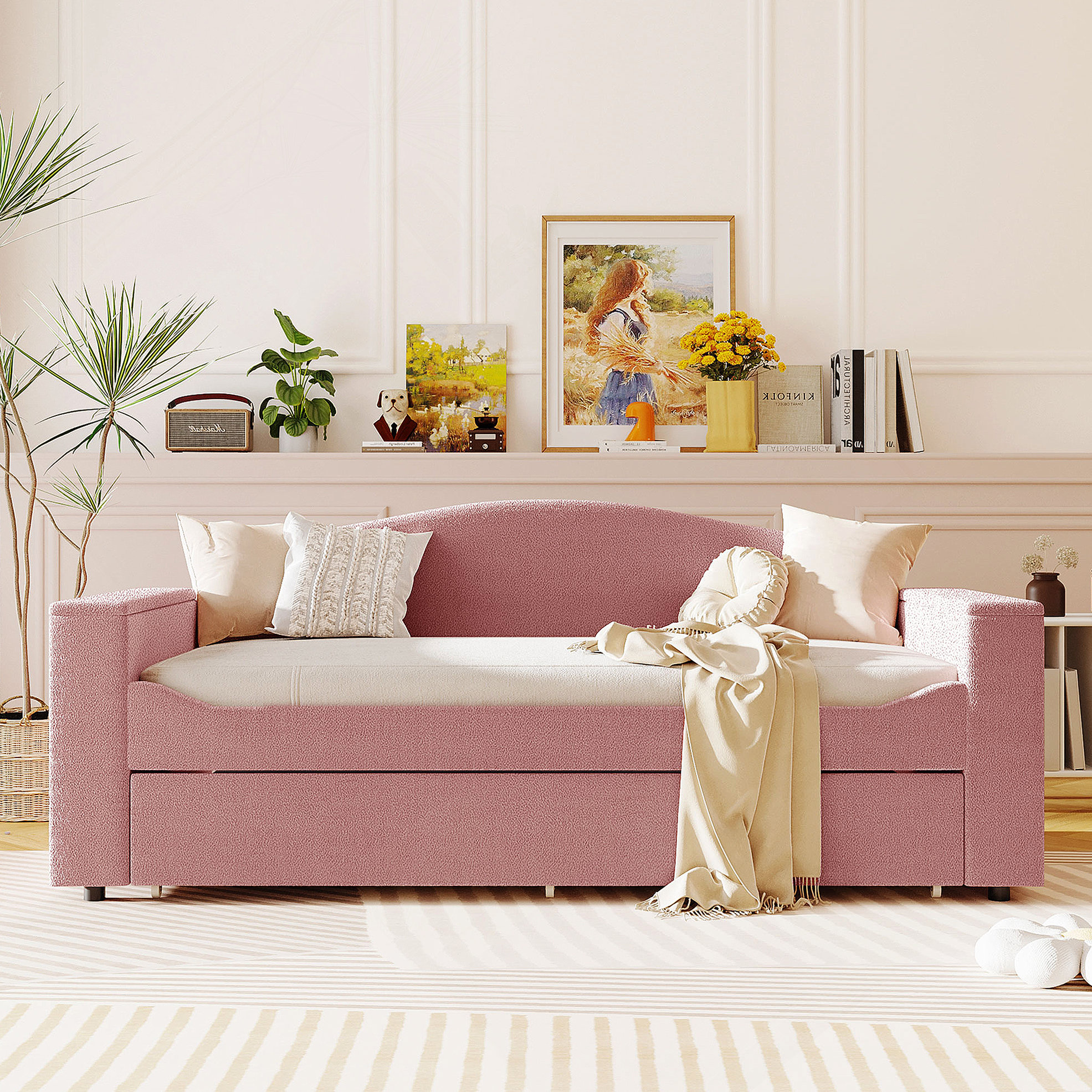 Latitude Run® Upholstered Daybed with Storage Armrests, Trundle and ...