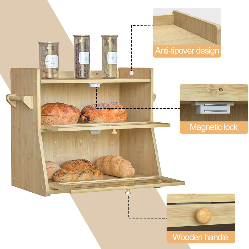 Foundry Select Bamboo Bread Box 2 Layers Food Storage Container ...