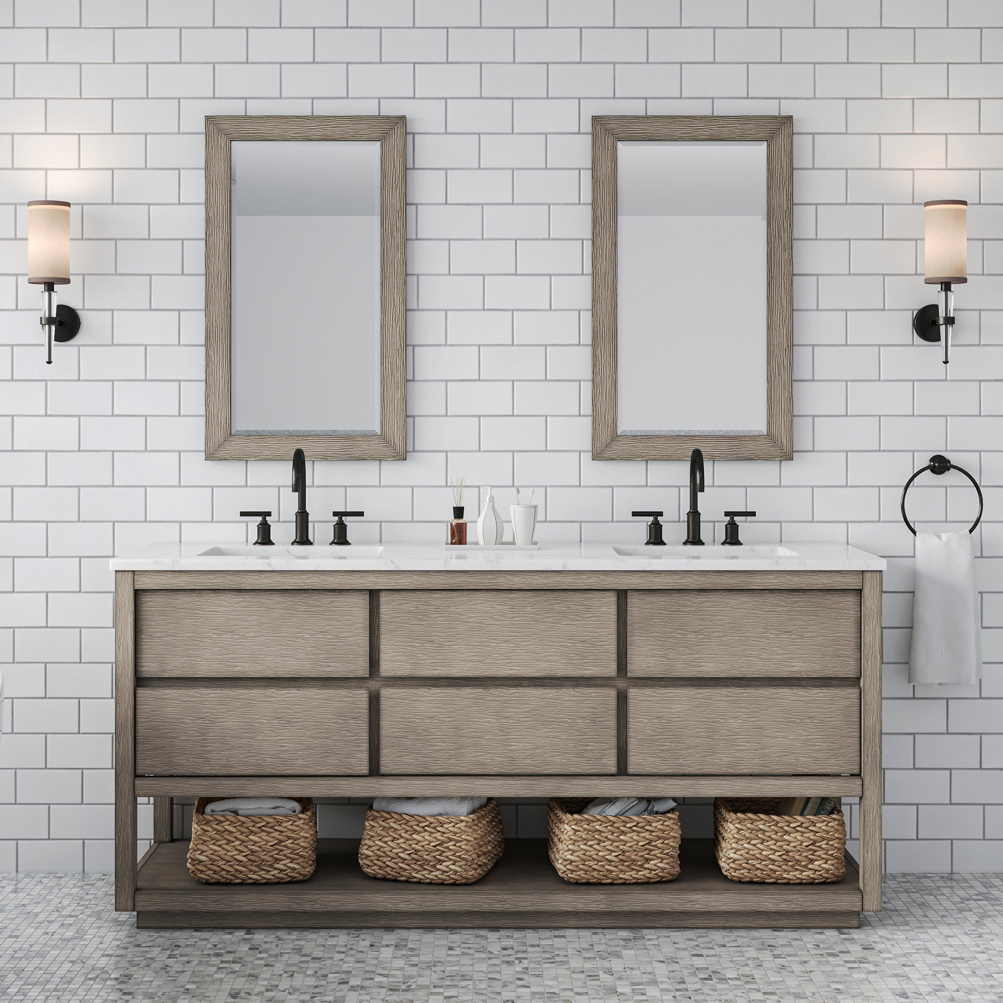 Red Barrel Studio® Oakman 72 In. Double Sink Carrara White Marble ...