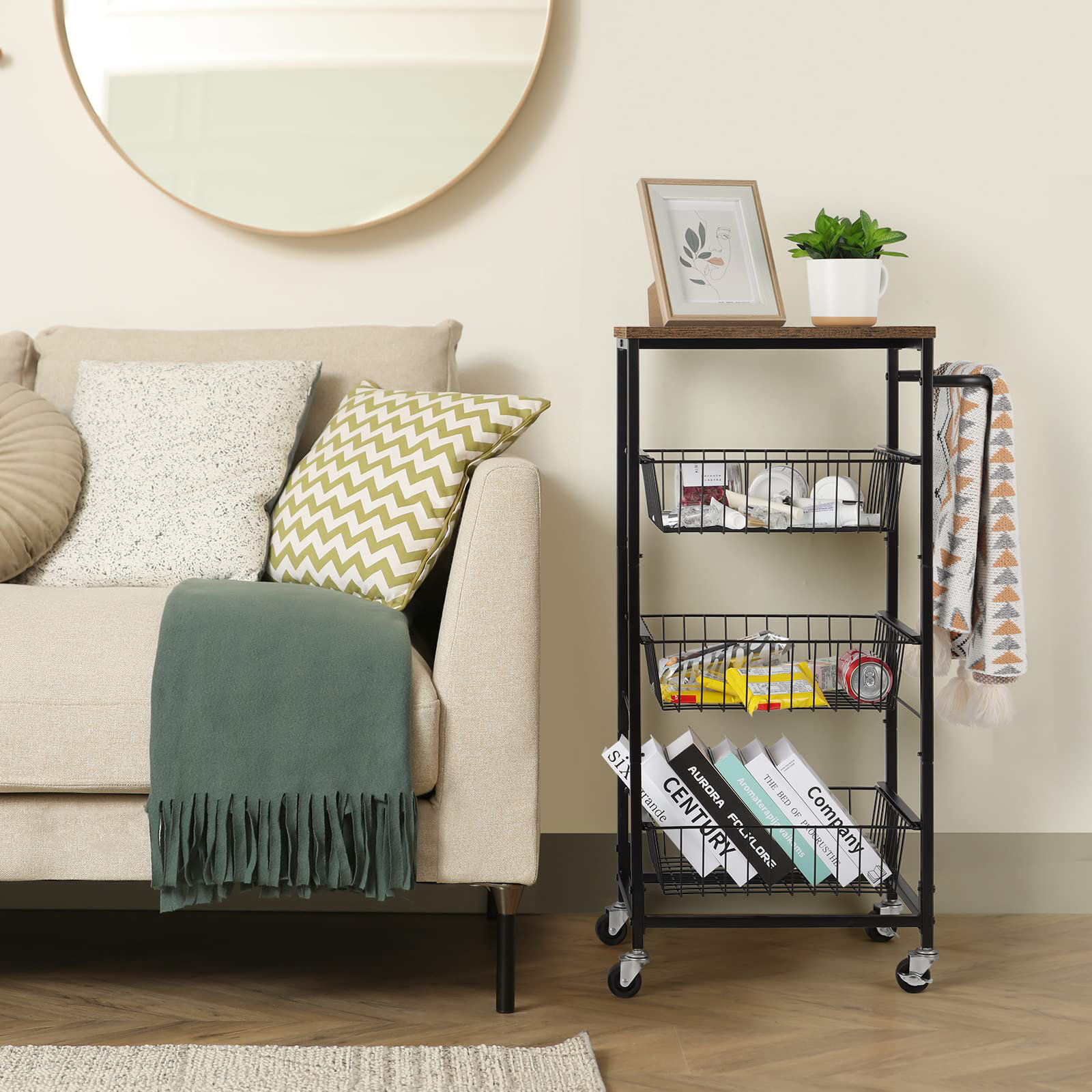 TOBLIB 4 Tier Rolling Kitchen Cart with Pull Out Baskets | Wayfair