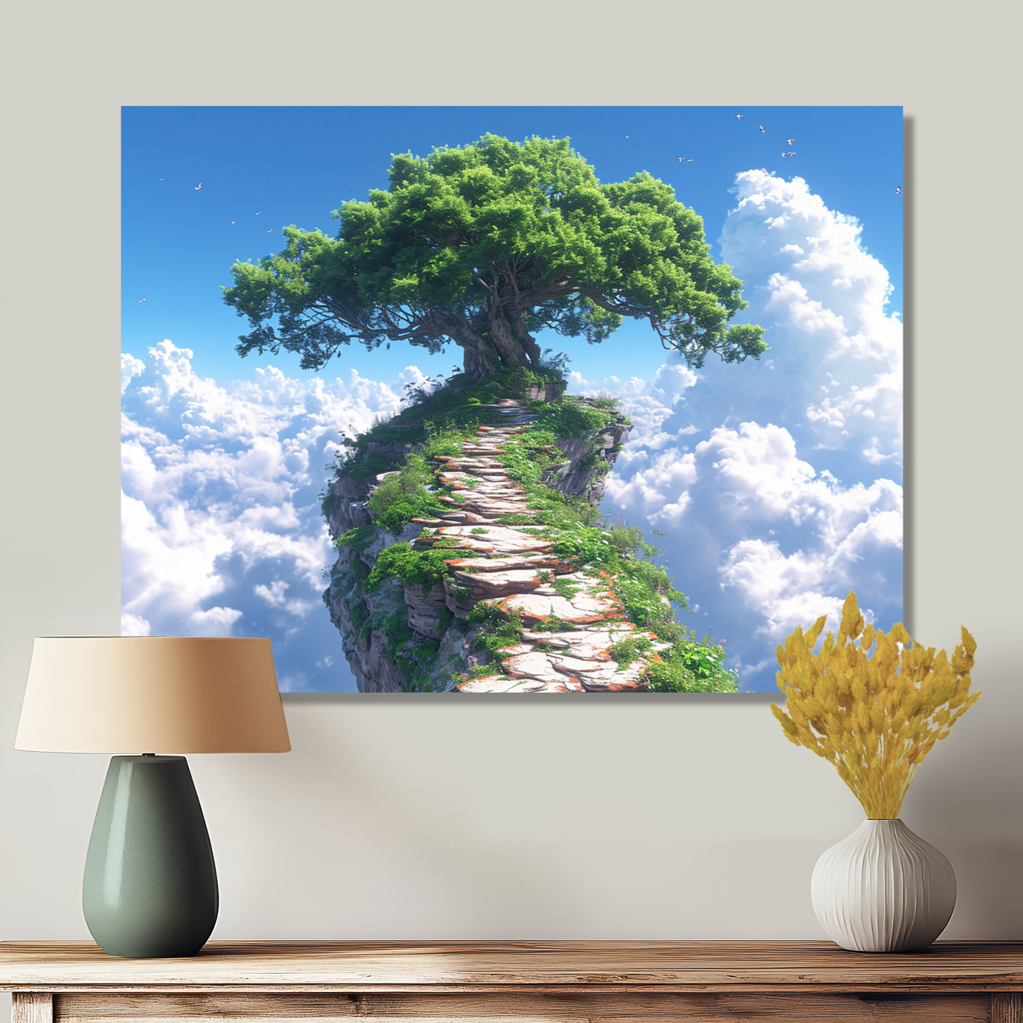 Ebern Designs Path To Tree In The Clouds - Tree Oak Wall Art | Wayfair