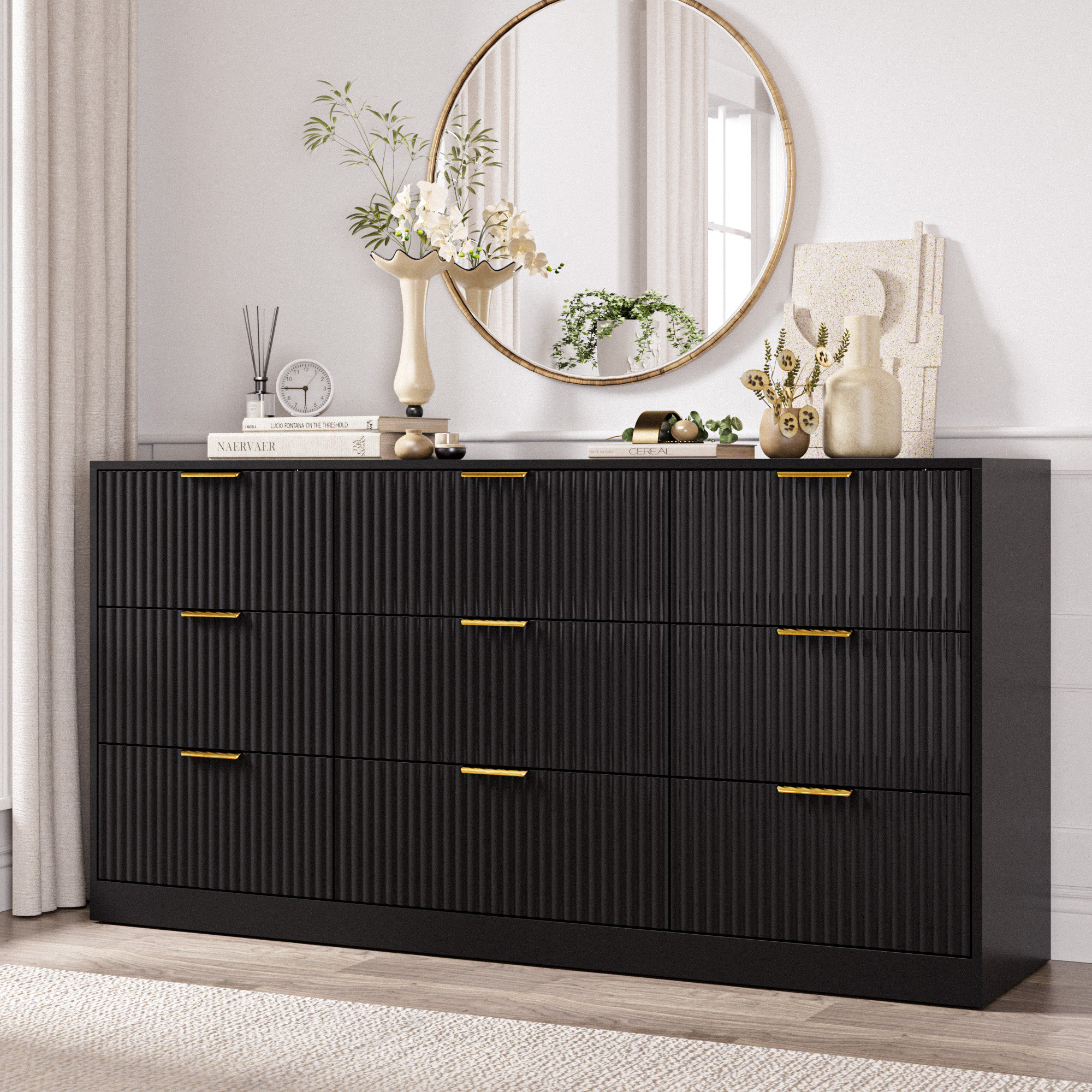 Ebern Designs Fluted Dresser For Bedroom With 9 Drawers, 63" Wide ...