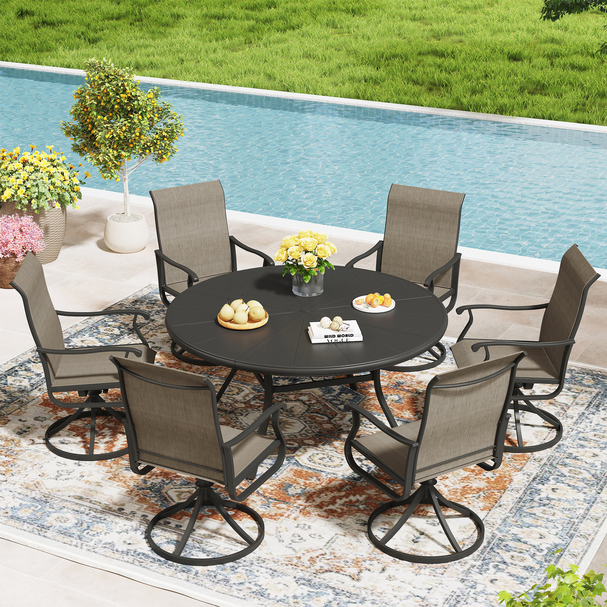 Red Barrel Studio Aluminum Patio Dining Set with 53" Aluminum Round ...