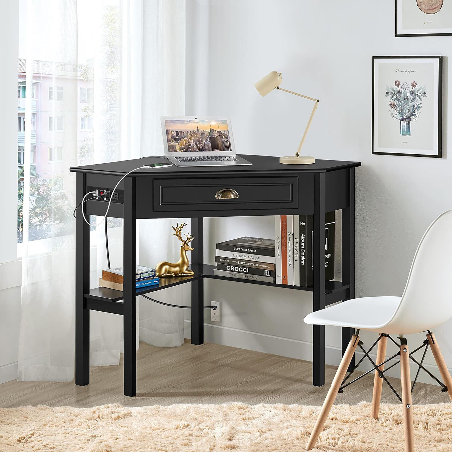 Winston Porter L Shaped Computer Desk Corner Table With Charging ...