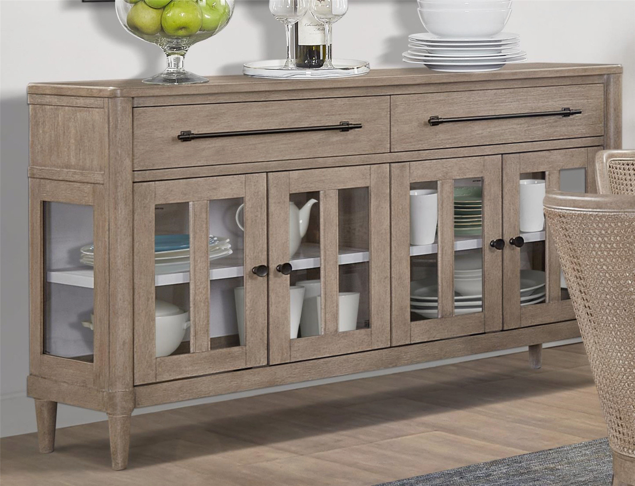 Hokku Designs Versatile Power-Ready Buffet with Stylish Glass Cabinet ...