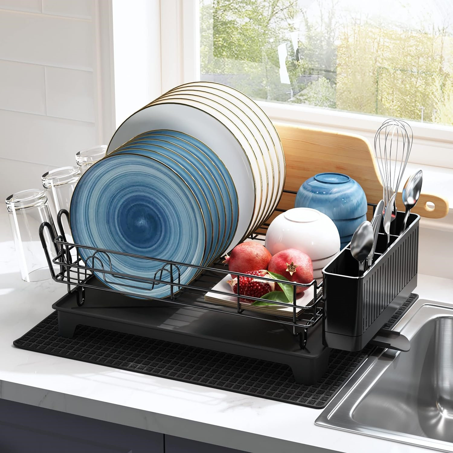 YITAHOME Stainless Steel Dish Rack with Swivel Spout,Utensil Holder ...