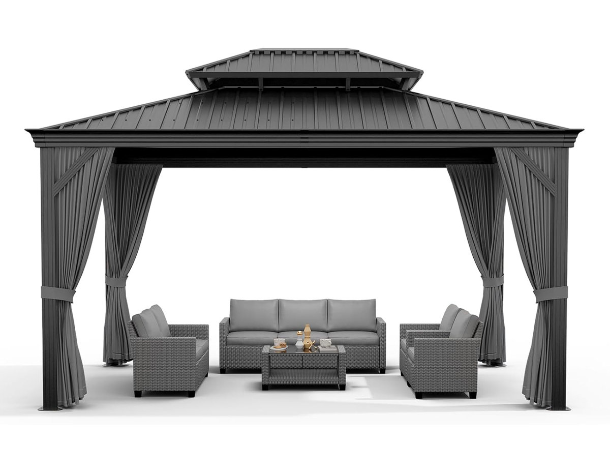 Yiimo Hardtop Gazebo, Aluminum Frame, 16'x12' with Curtains and Mesh ...
