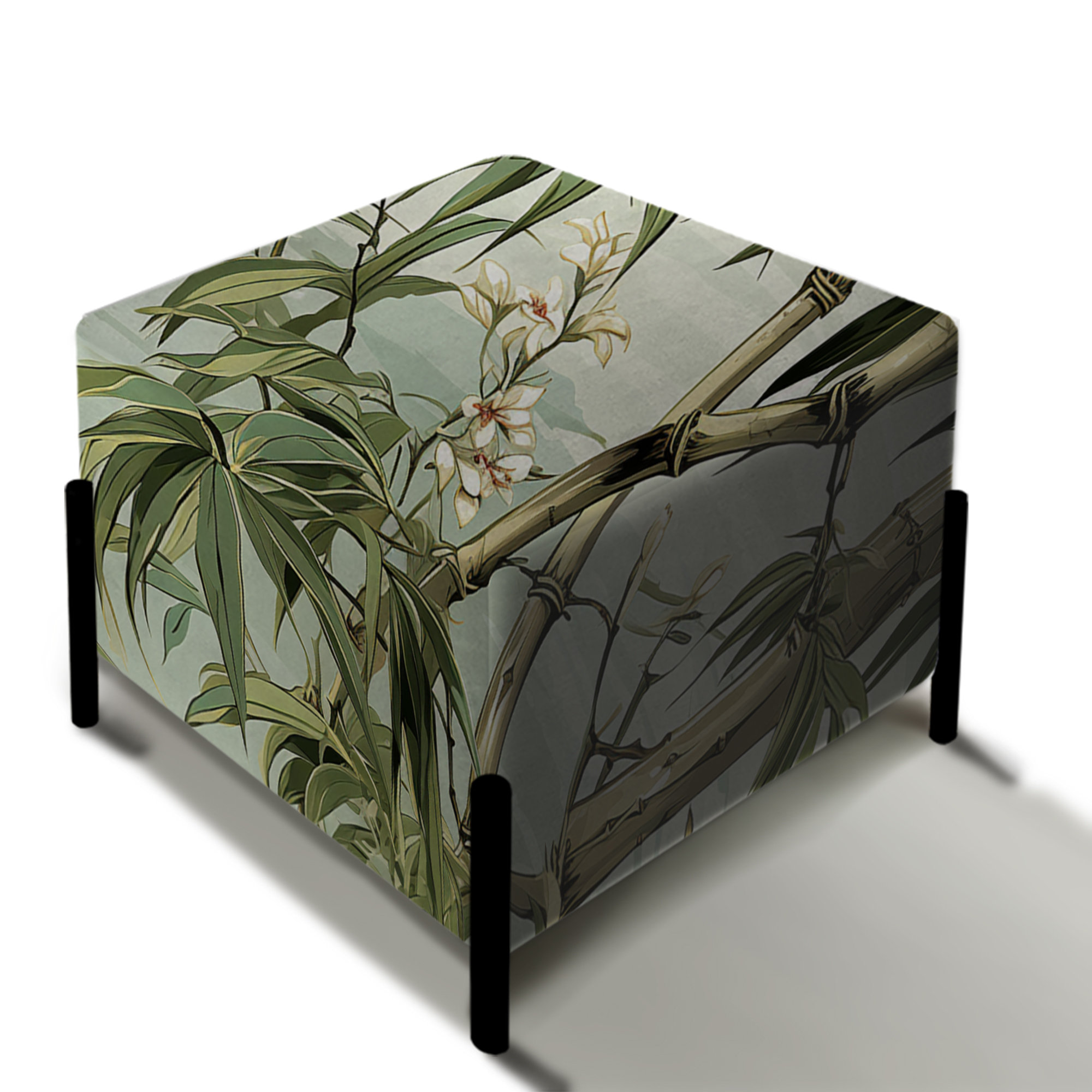 Design Art Bamboo Elegance Tropical Pattern - Tropical Square Ottoman ...