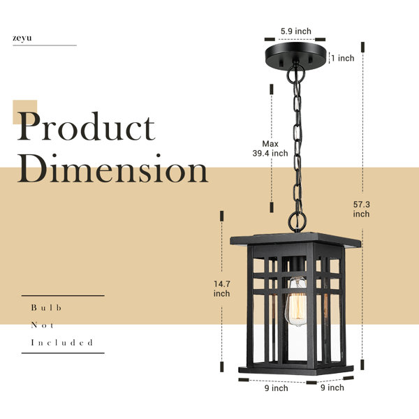 Lark Manor™ 14.7” Outdoor Hanging Light Black Finish Farmhouse Clear ...