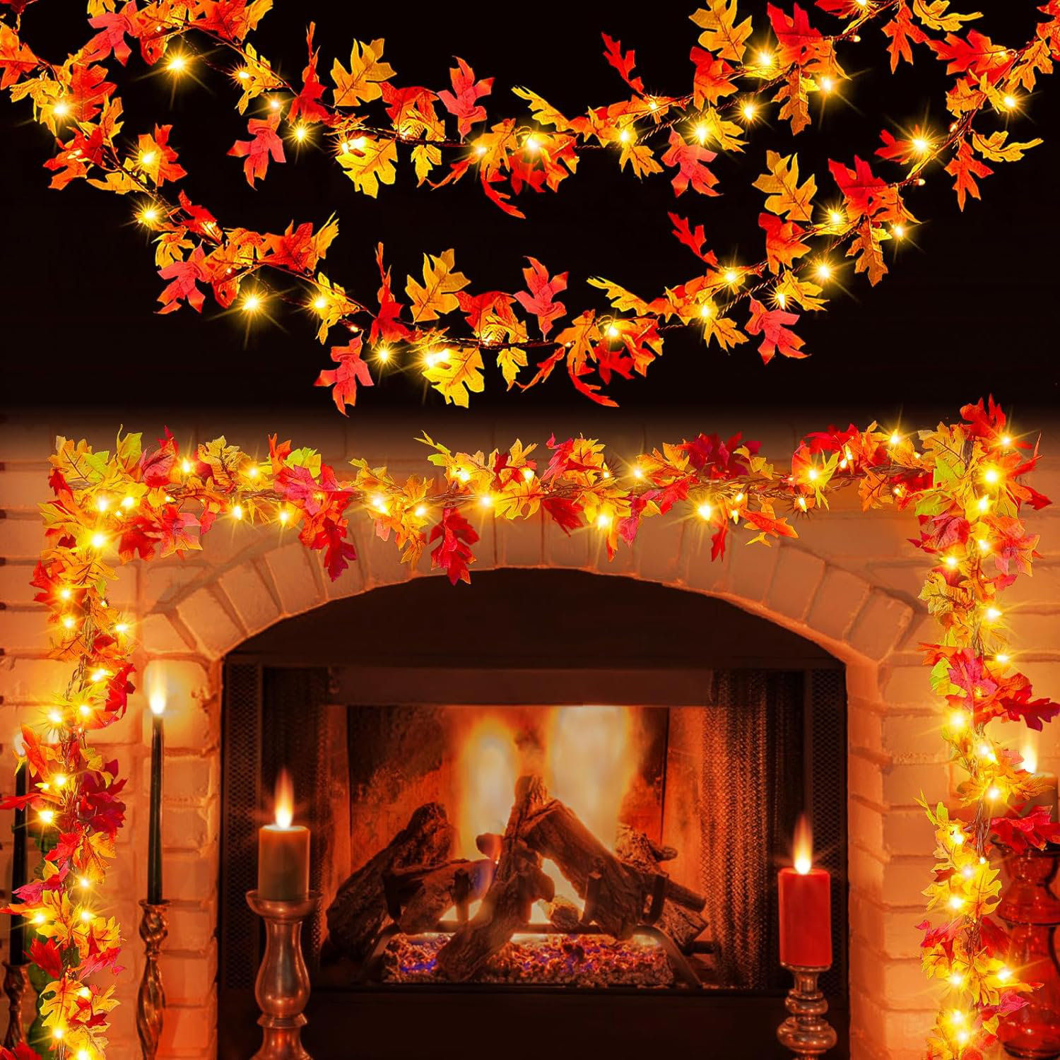 The Holiday Aisle® Fall Decorations Fall Garland with Lights 9Ft Plug ...