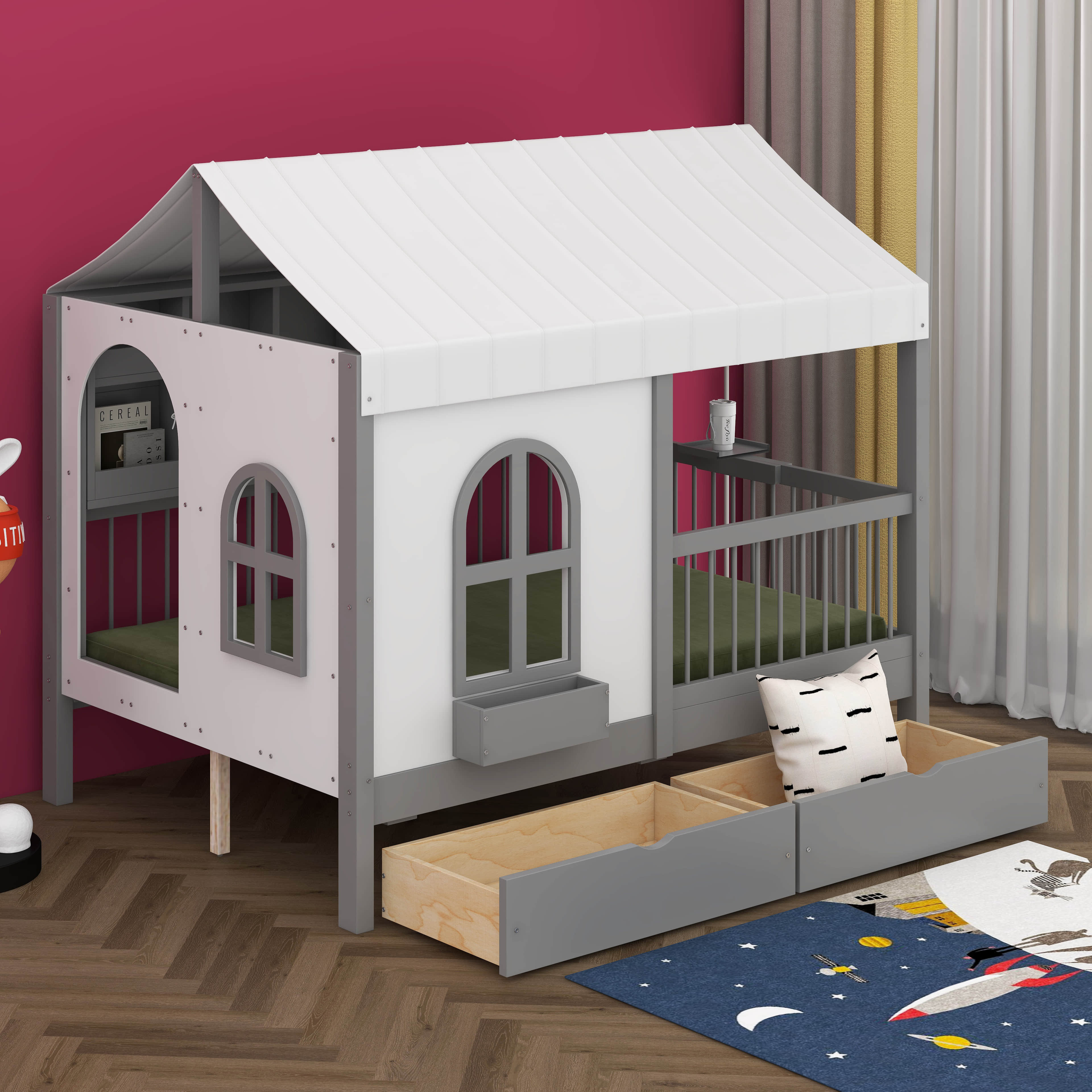 Latitude Run® Full Size House Bed With LED Light, House Shaped ...