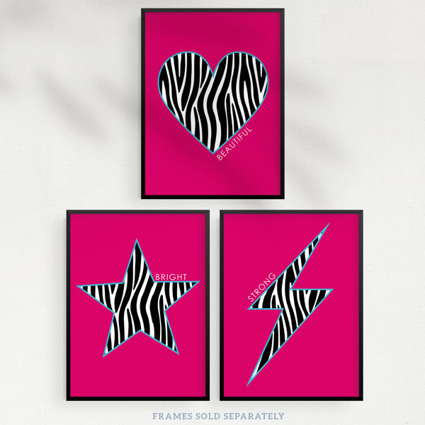 Wee Blue Coo Zebra Pattern Heart Lightning Star Shape Motivational - 3 ...