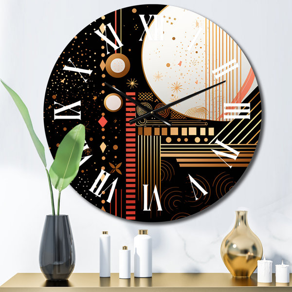 DesignArt Golden Geometric Glam Full Moon - Modern Geometric Wall Clock ...