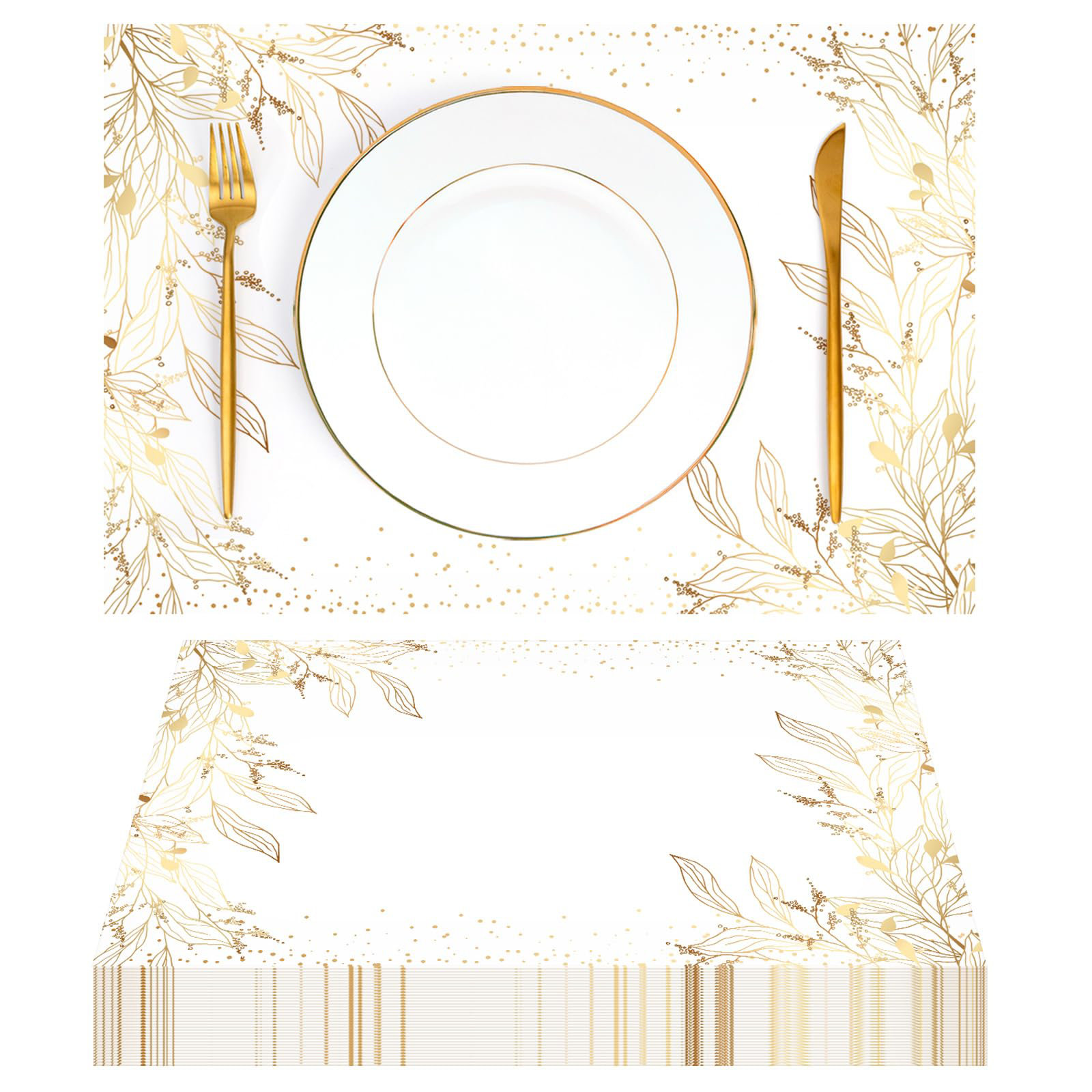 shuoli 50 Pack Golden Leaves Paper Placemats Disposable Golden Polka ...