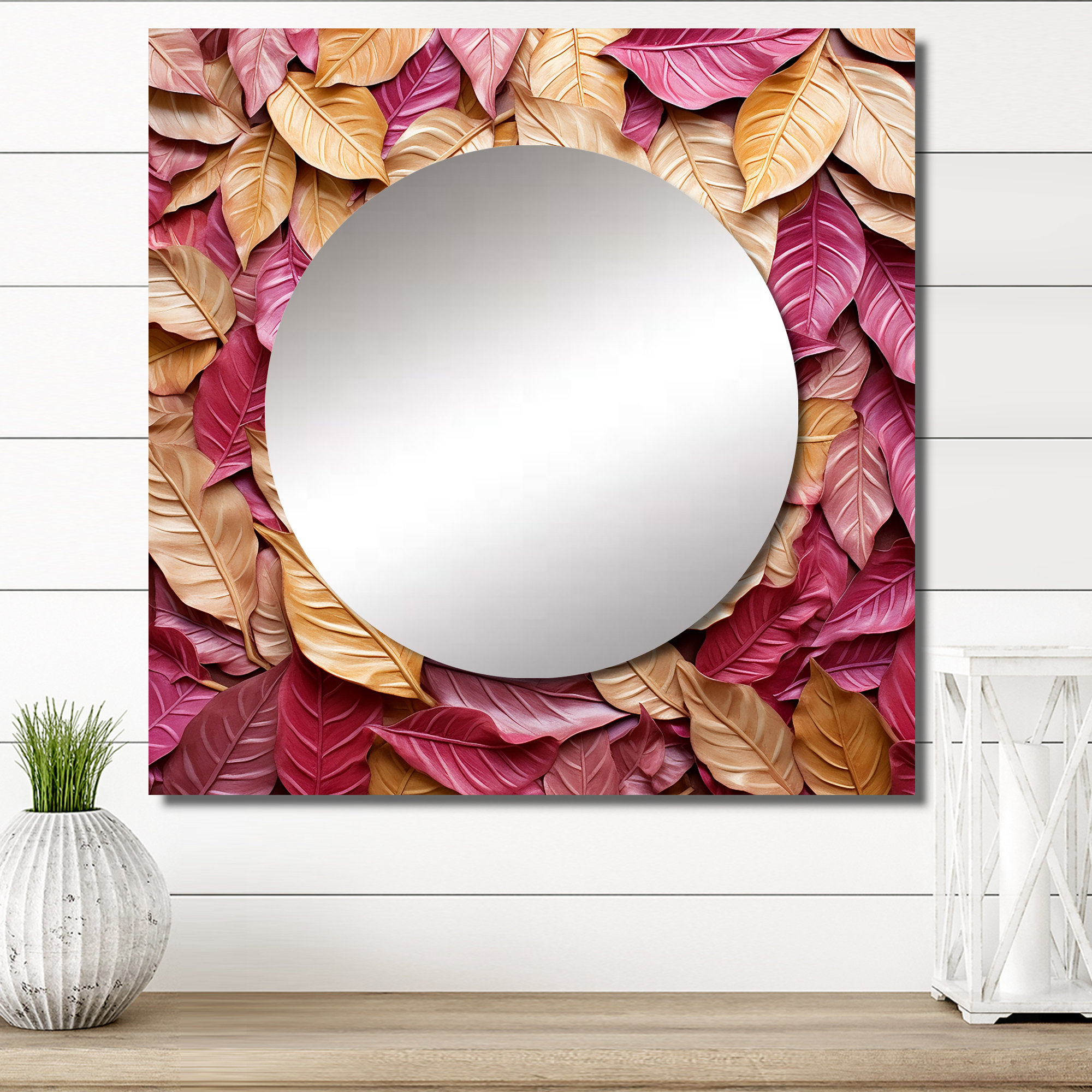 East Urban Home Rojan - Leaves Square Mirror Wall Art For Bathroom ...