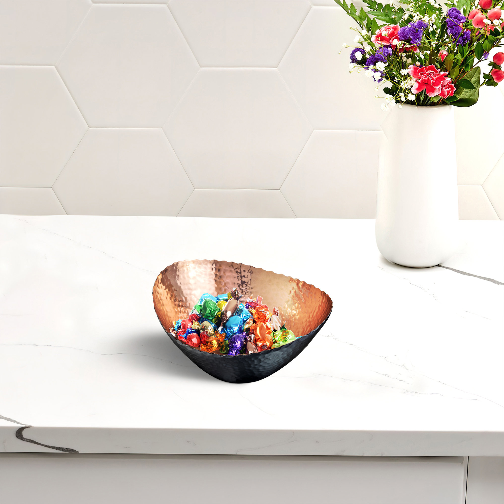 Monarch Abode Hand Hammered Metal Two-Tone Decorative Bowl 7.5 X 6.75 ...