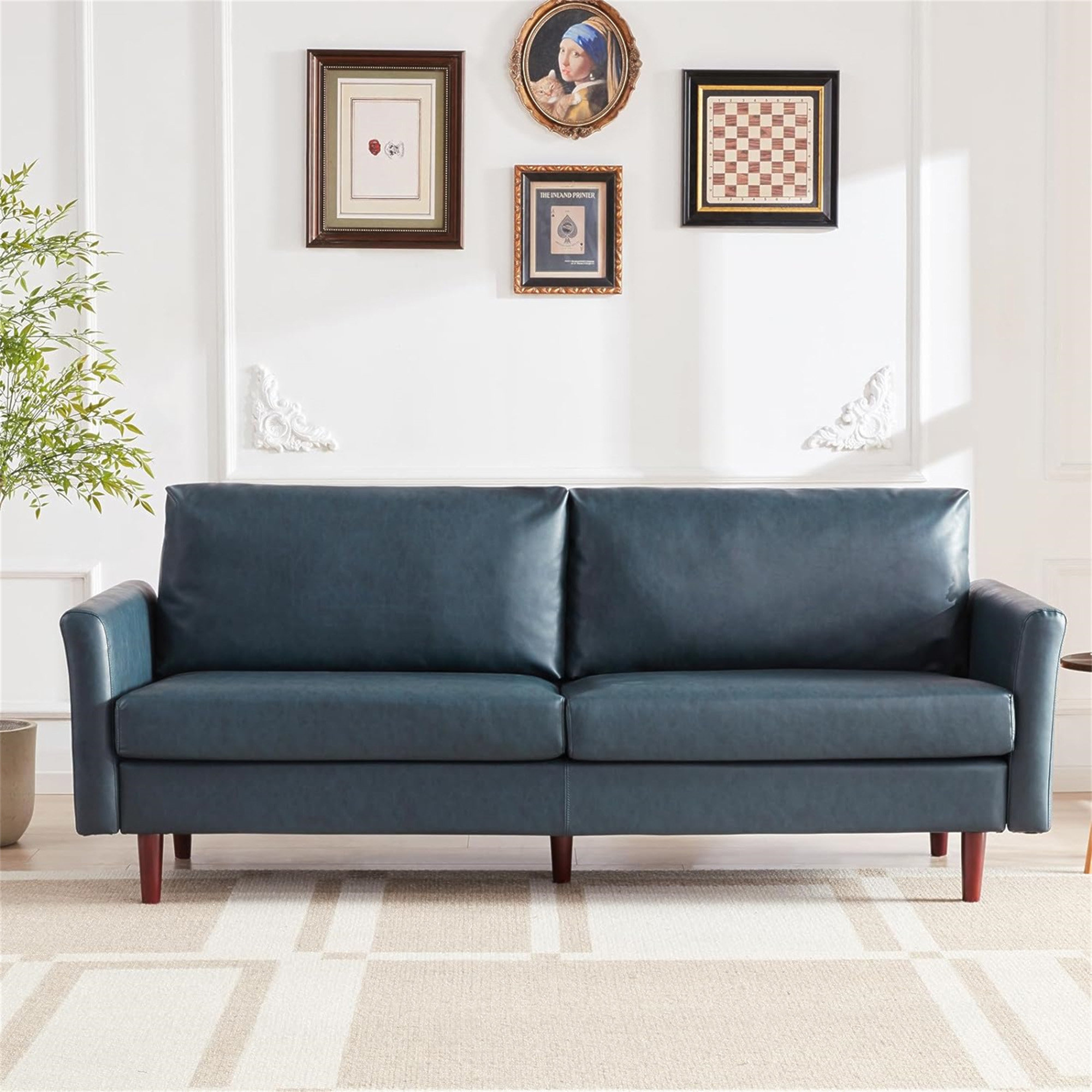 Winston Porter 80'' Faux Leather Sofa, 3 Seater Leather Couch With Cozy ...