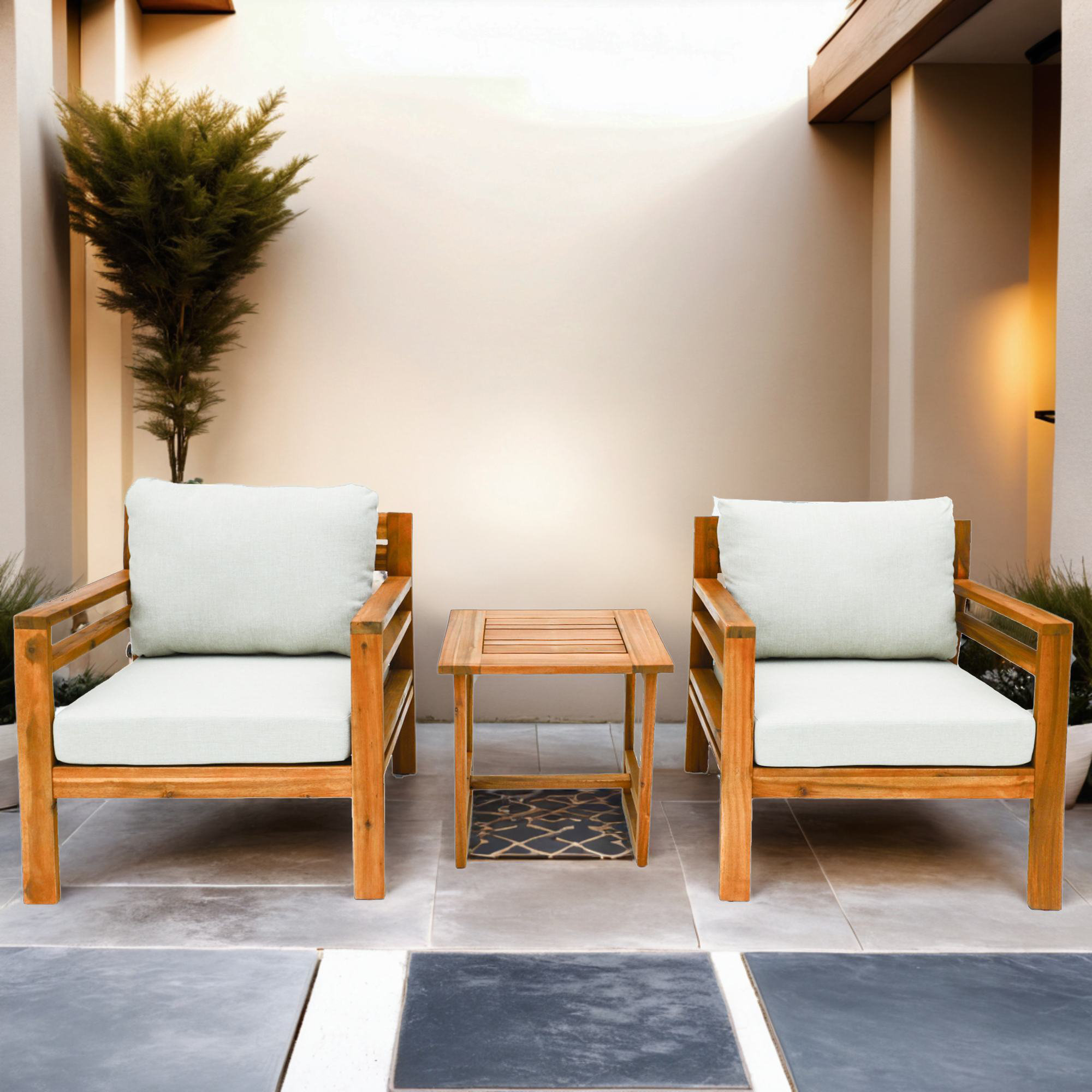 Wrought Studio™ Oketa Acacia Wood 2-Person Patio Conversation Set With ...