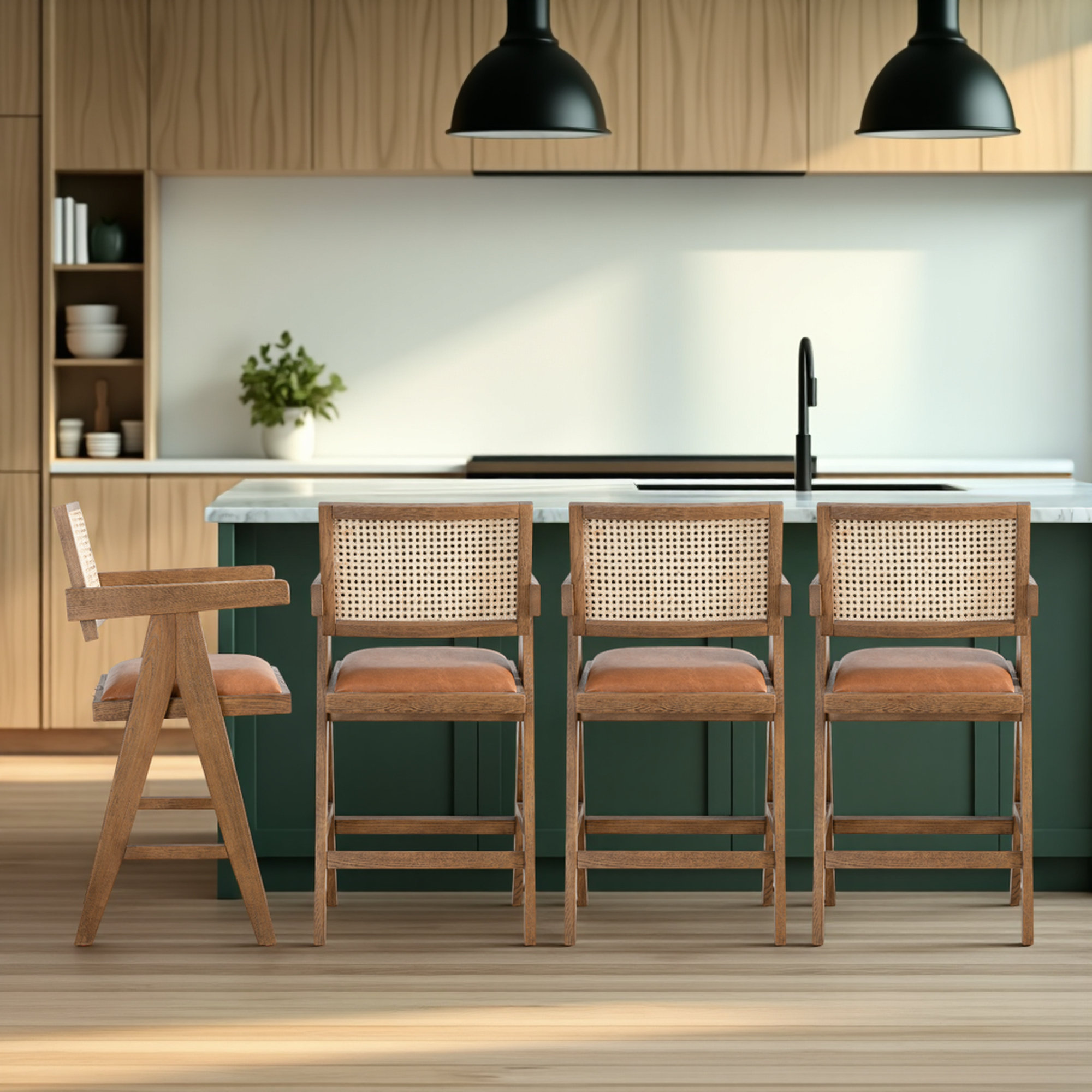 Bay Isle Home™ Coralea Solid Wood And Rattan Upholstered Counter Height ...